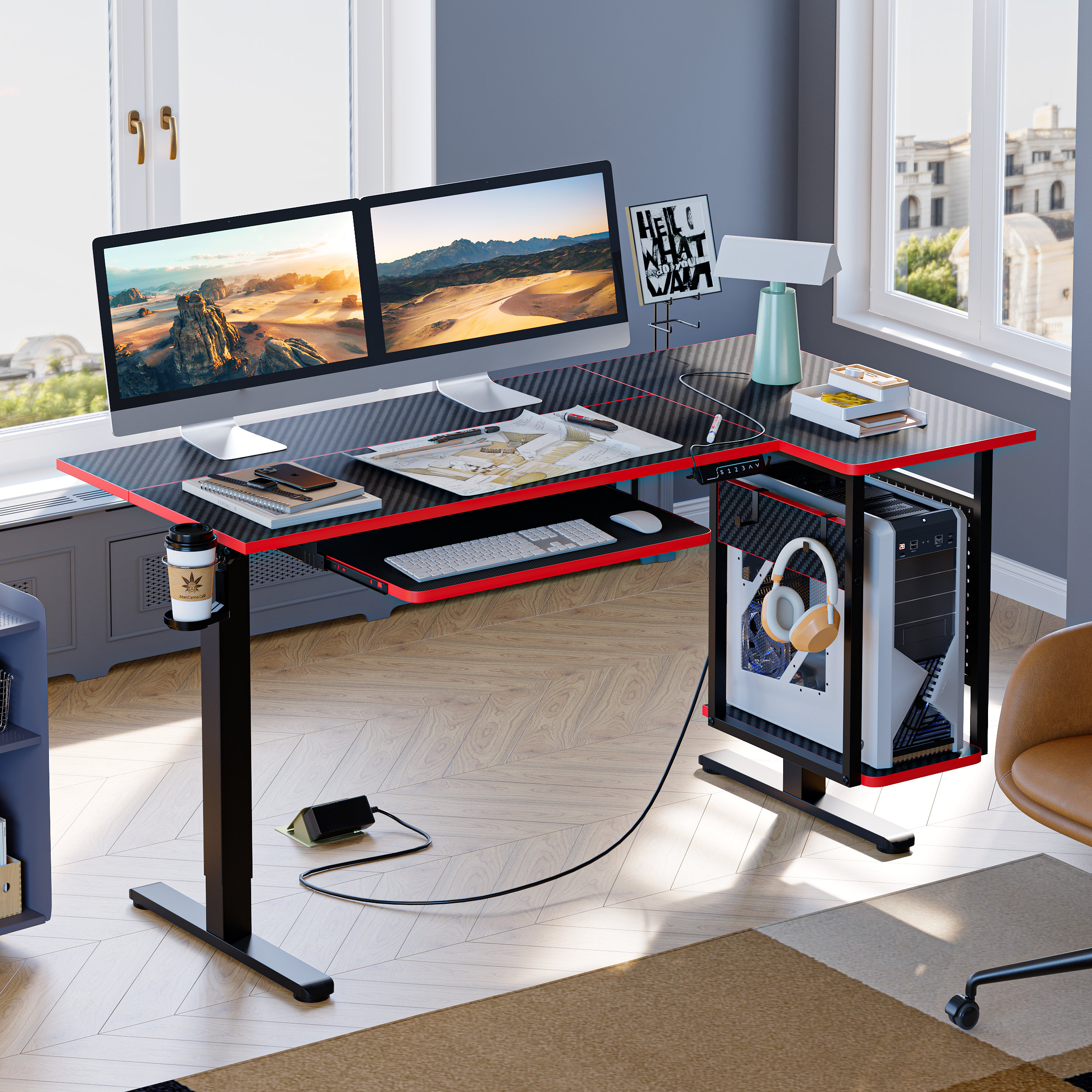Steelside™ Labelle 57.5'' L-Shaped Standing Desk Adjustable Height ...