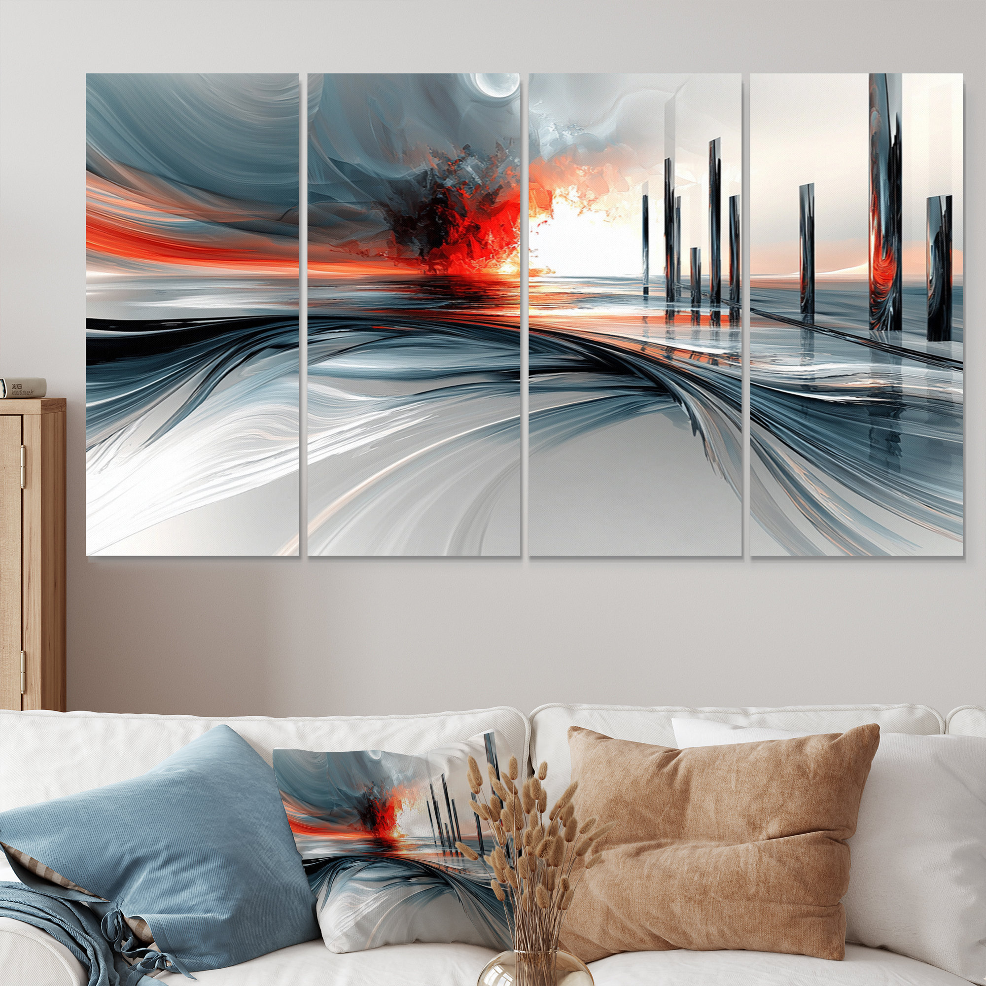 Wrought Studio™ Abstract Swirl In Red And Grey Tones - Abstract Painting Canvas Wall Art Set ...