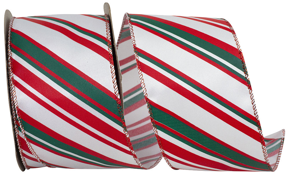 The Holiday Aisle® 2-1/2 inch Diagonal Prime Stripe Wired Edge Ribbon ...
