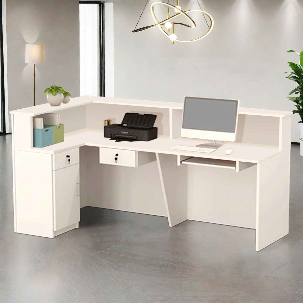 Ebern Designs Mallette L-Shaped Reception Desk with Locking Drawers and ...