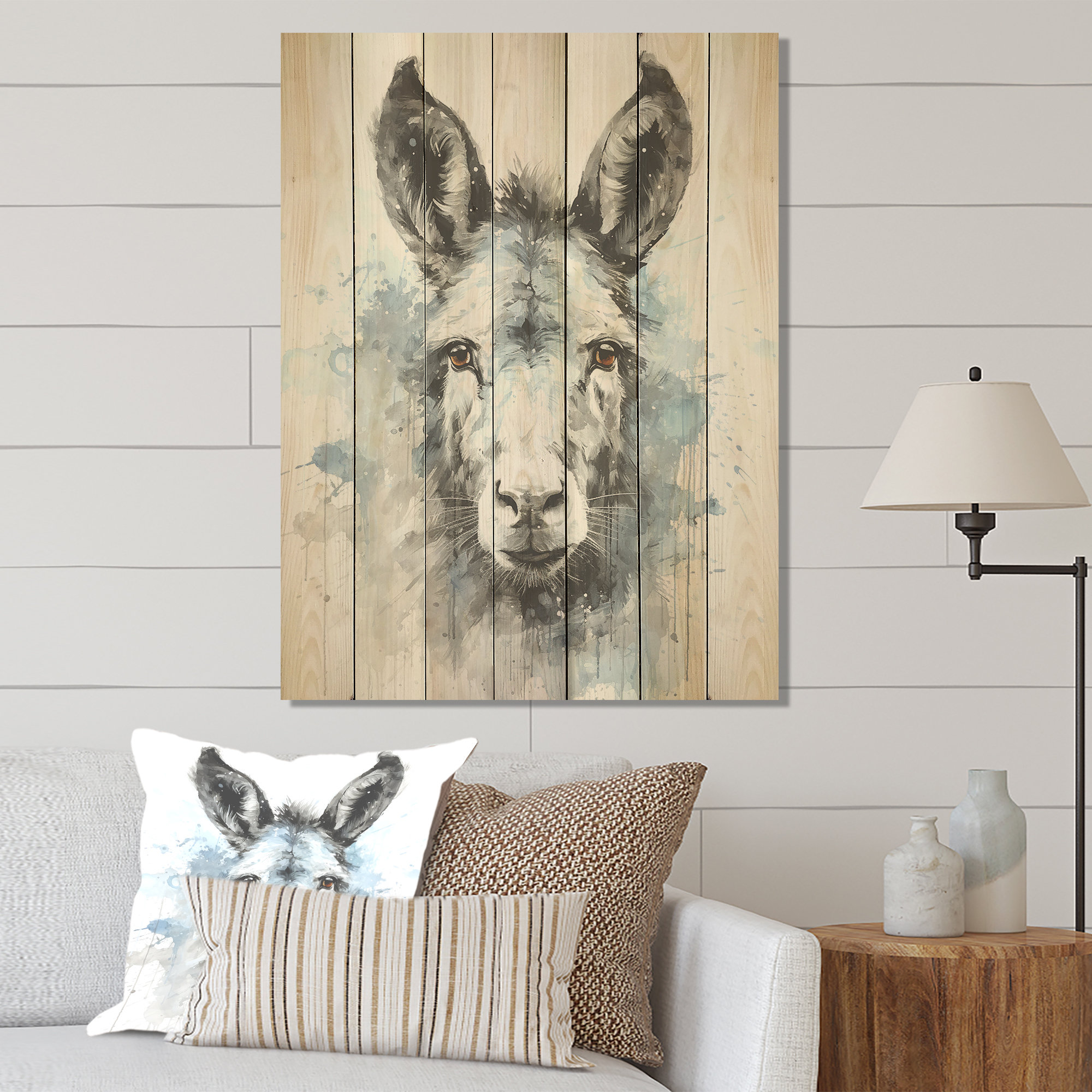 Gracie Oaks Charming Grey Donkey Portrait - Donkey On Wood Print | Wayfair