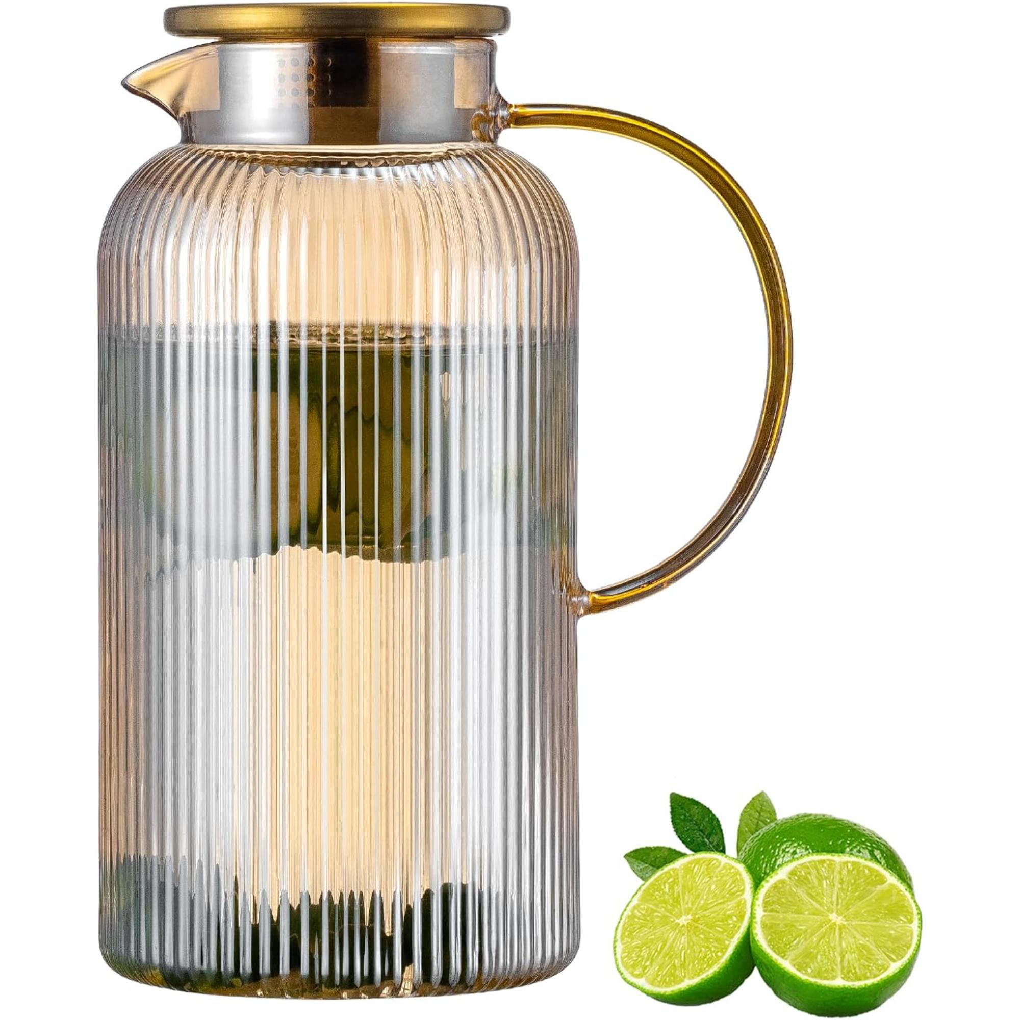 Textiles Hub Glass Pitcher With Lid, 100 Oz/ 3 Liter Classic Vertical ...