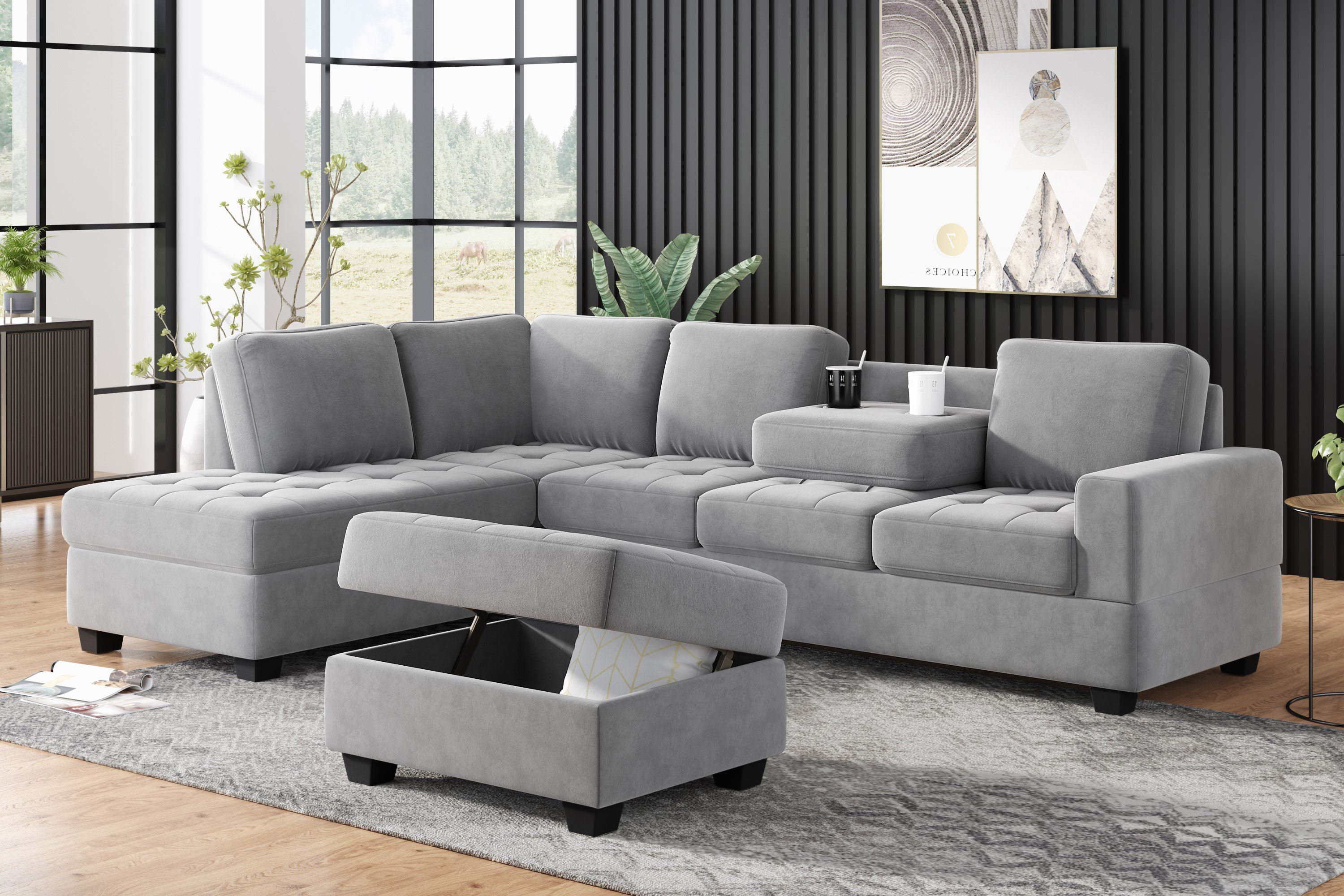 Latitude Run® Modern Sectional Sofa With Reversible Chaise, L Shaped Couch Set With Storage ...