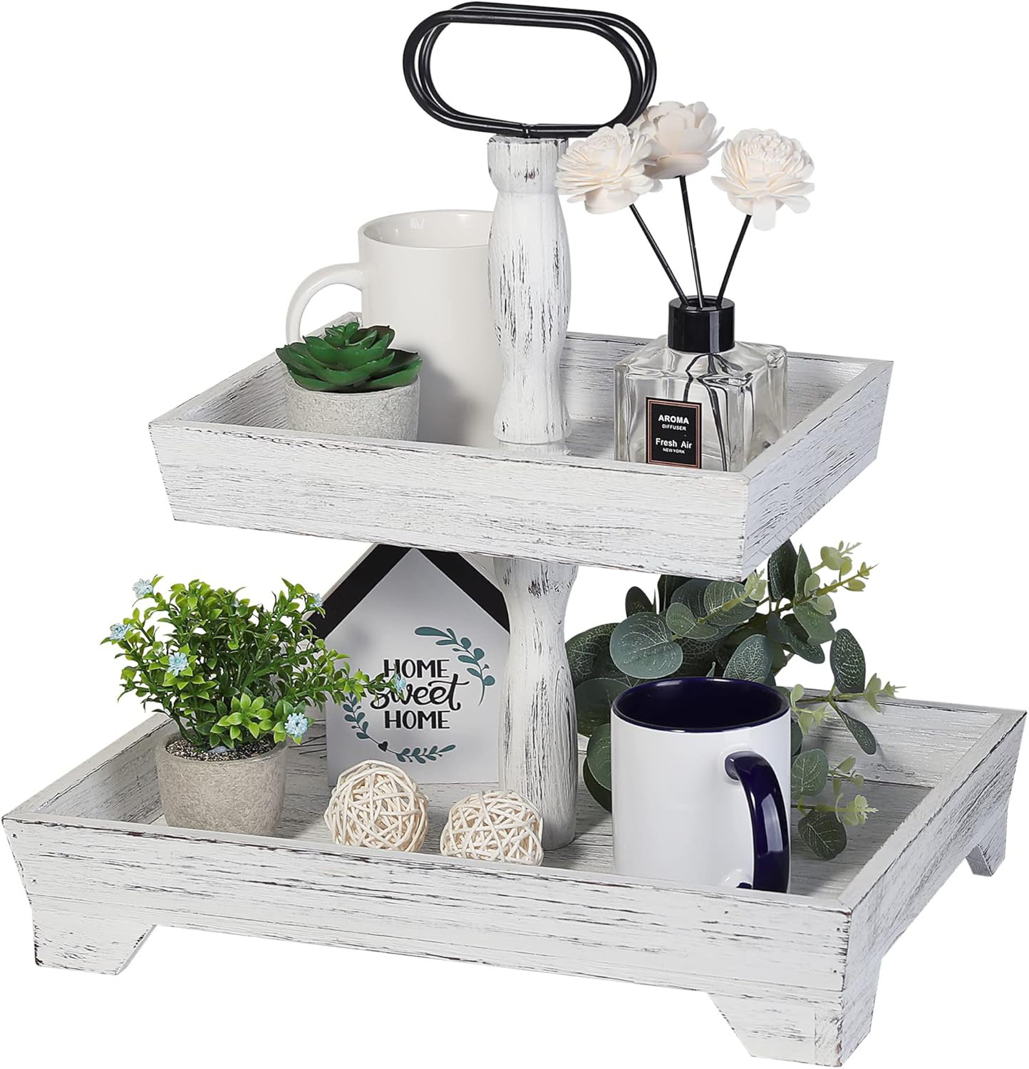 One Allium Way® Rustic Tiered Tray Decor Holder 2 Tiered | Wayfair