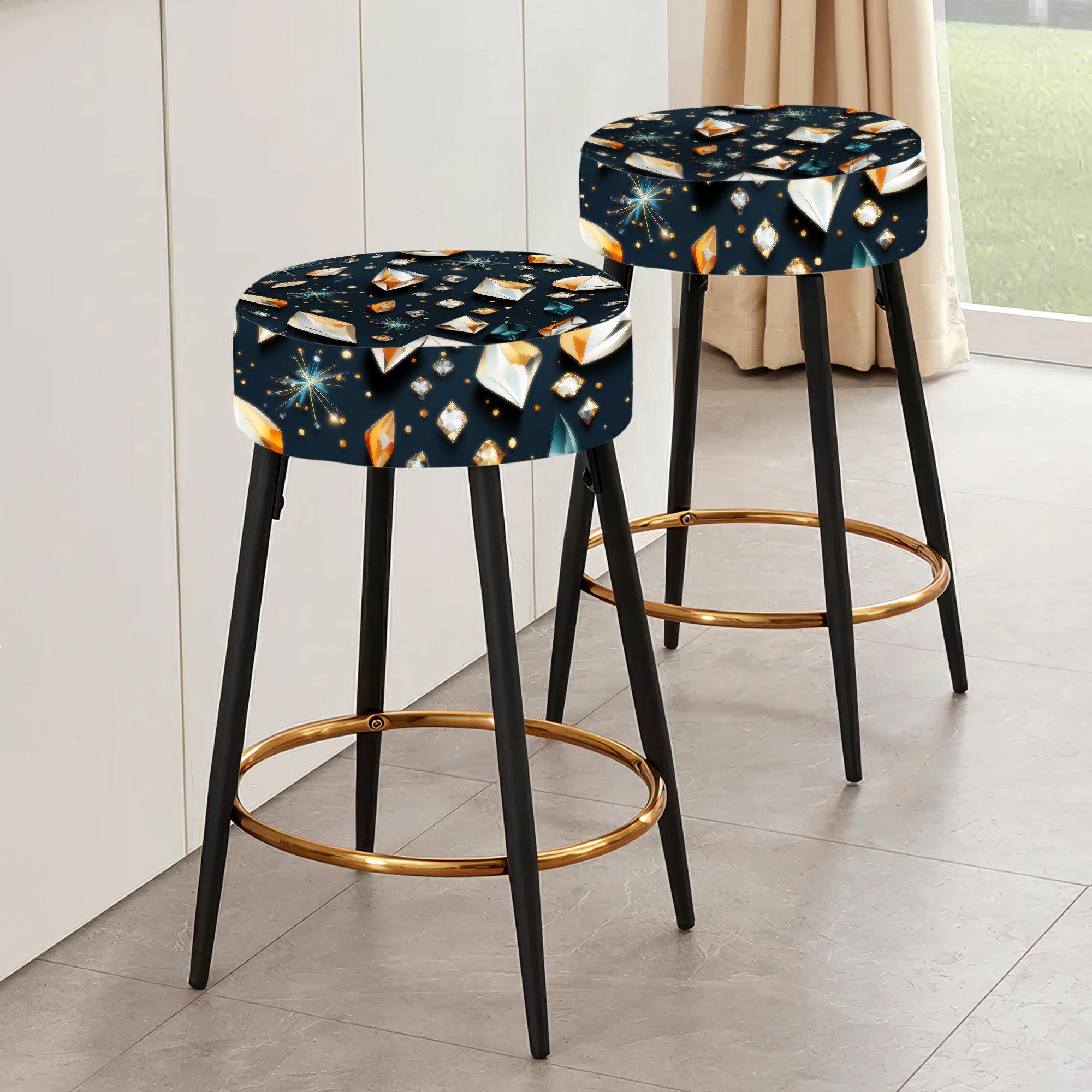 Design Art Crystal Diamond Glamour Opulence - Glam Bar Stools Set Of 2 ...