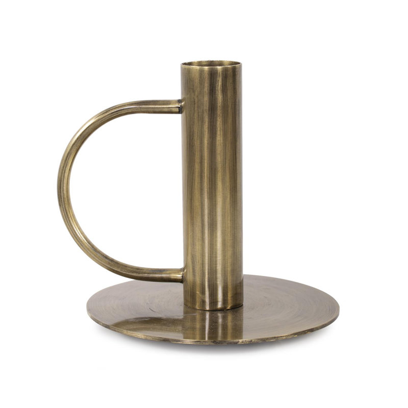 Fleur De Lis Living Tall Antique Brass Candle Holder with Handle | Wayfair