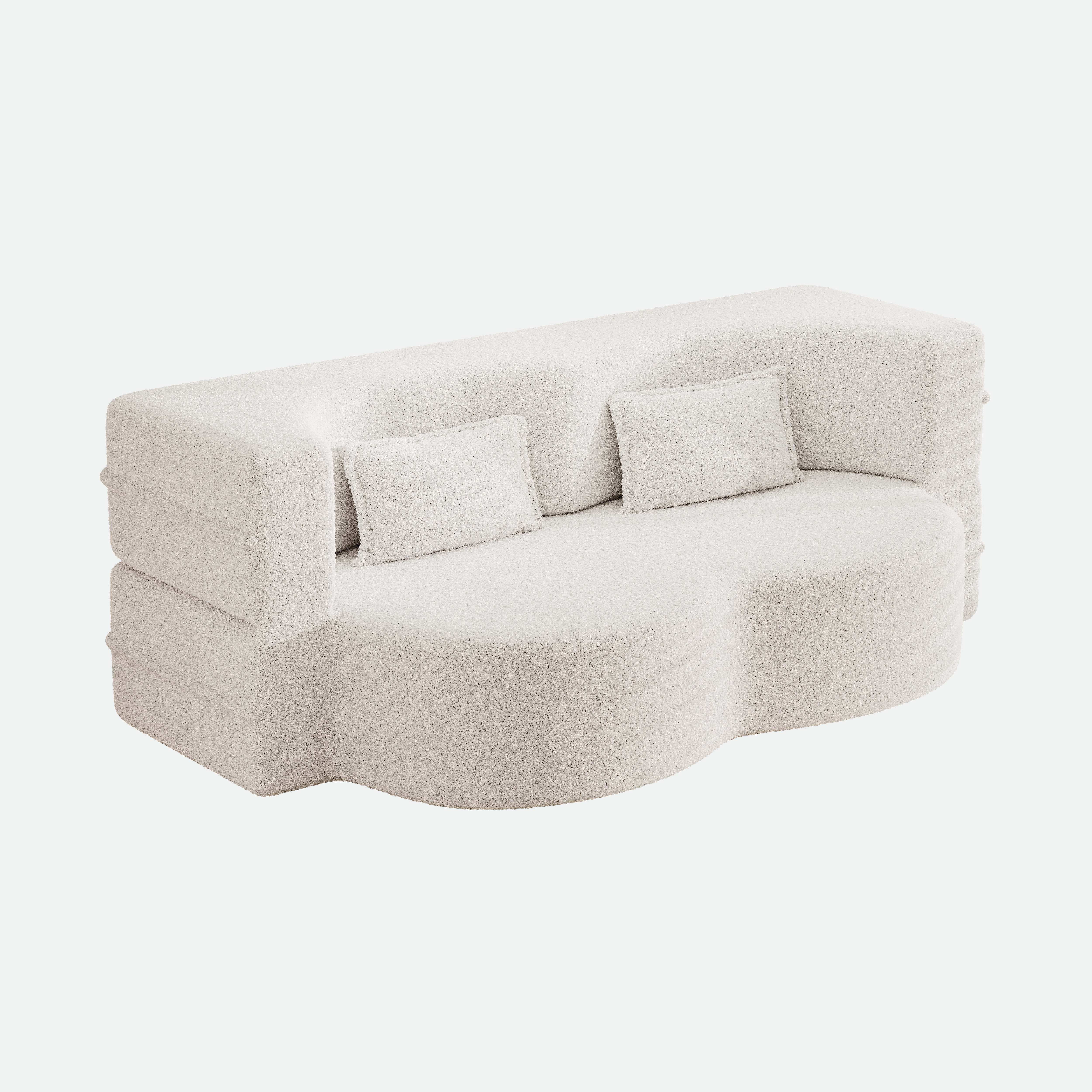 Ivy Bronx Modern Floor Sofa With 2 Pillows, Convertible Teddy Fabric ...