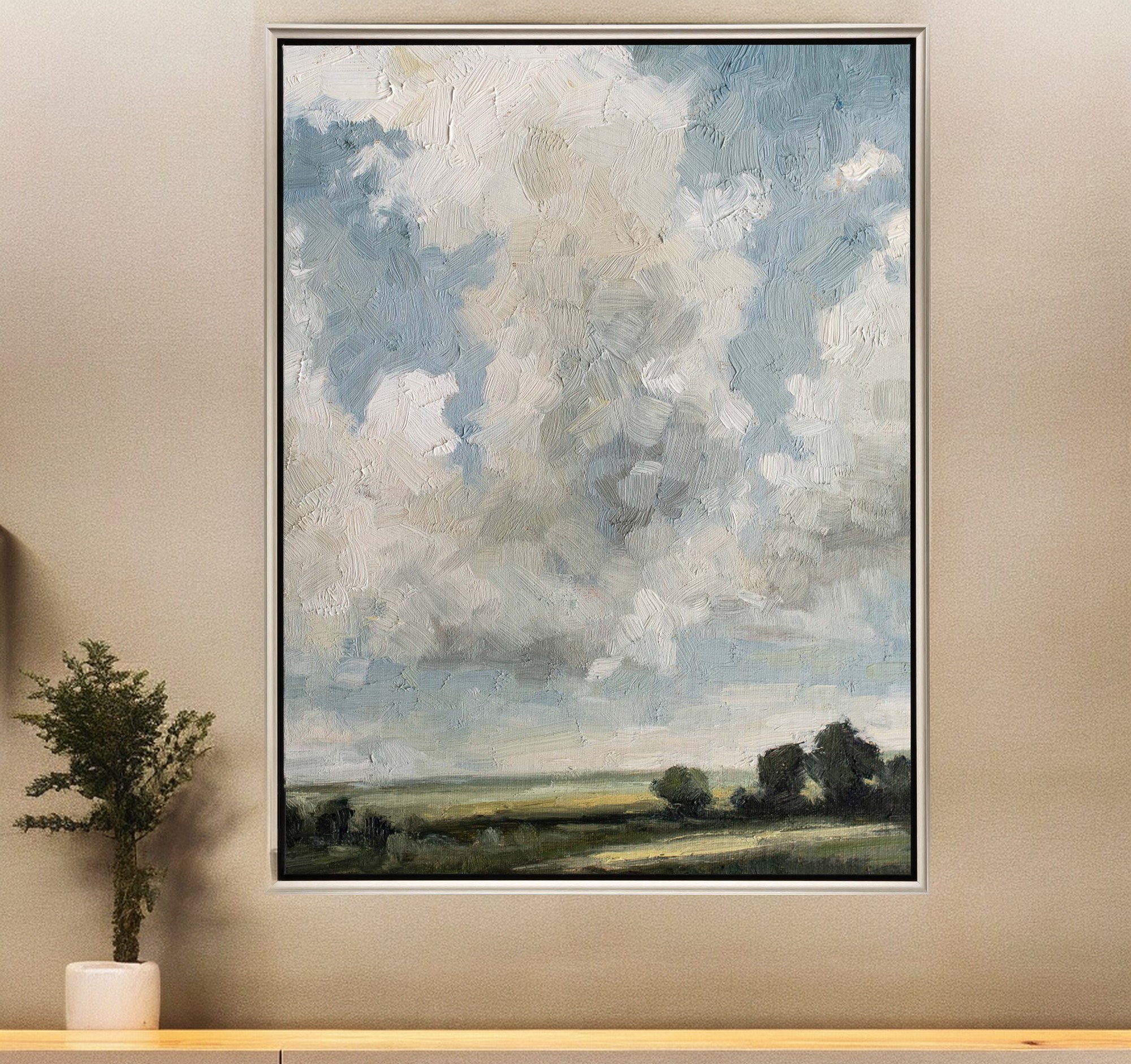HomeRoots Gathering Clouds Silver Floater Frame Print Wall Art | Wayfair
