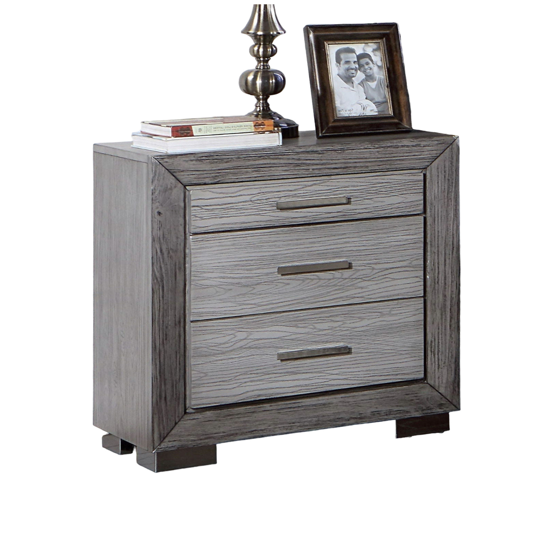 Red Barrel Studio® Gray Color Nightstand Bedroom 1pc Nightstand Solid ...