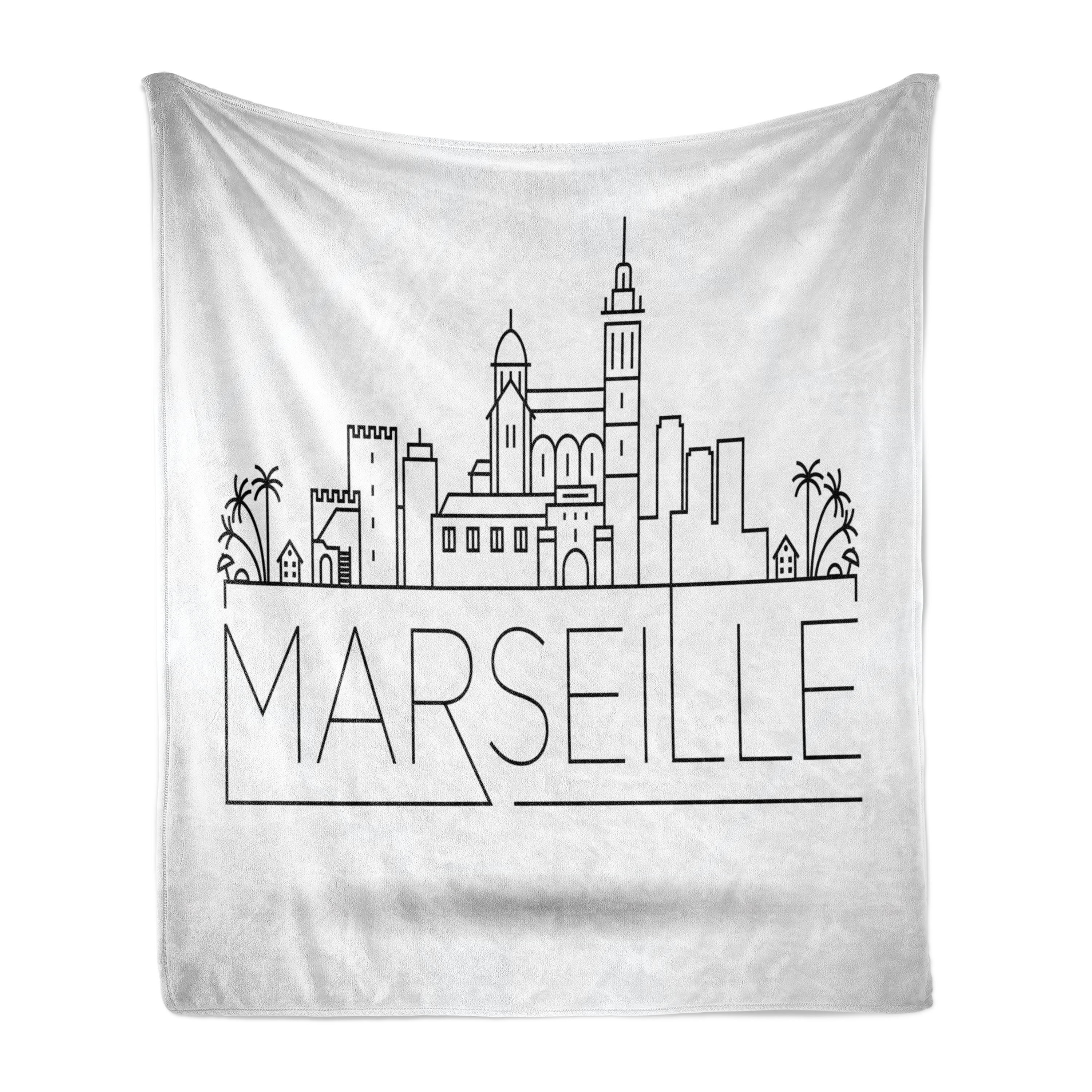 Ambesonne France Fleece Throw Blanket Marseille Linear Art Skyline ...