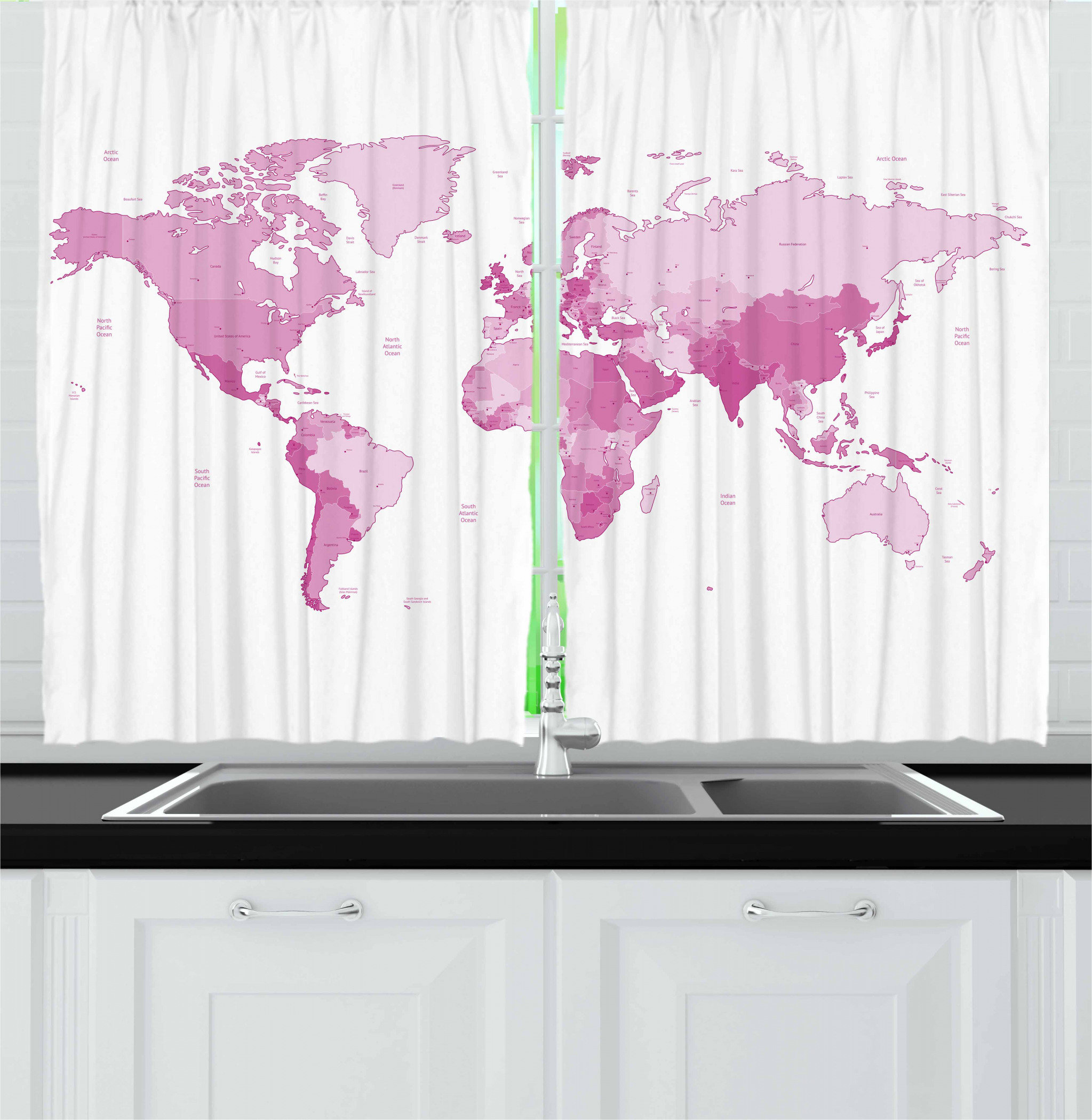 Ambesonne 2 Piece World Map Continents Island Land Pacific Atlas Europe ...