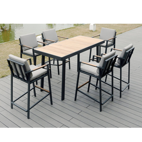 HIGOLD Nofi Patio Dining Bar Set with Stools, Aluminum 6-Person Pub ...