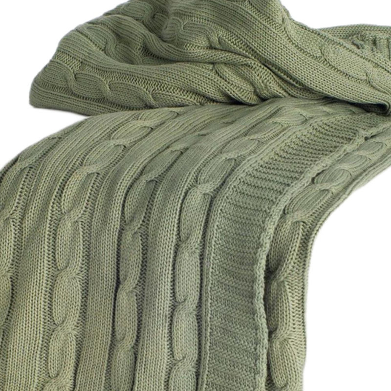 HomeRoots Olive Green Knitted 100% Cotton Throw Blanket | Wayfair