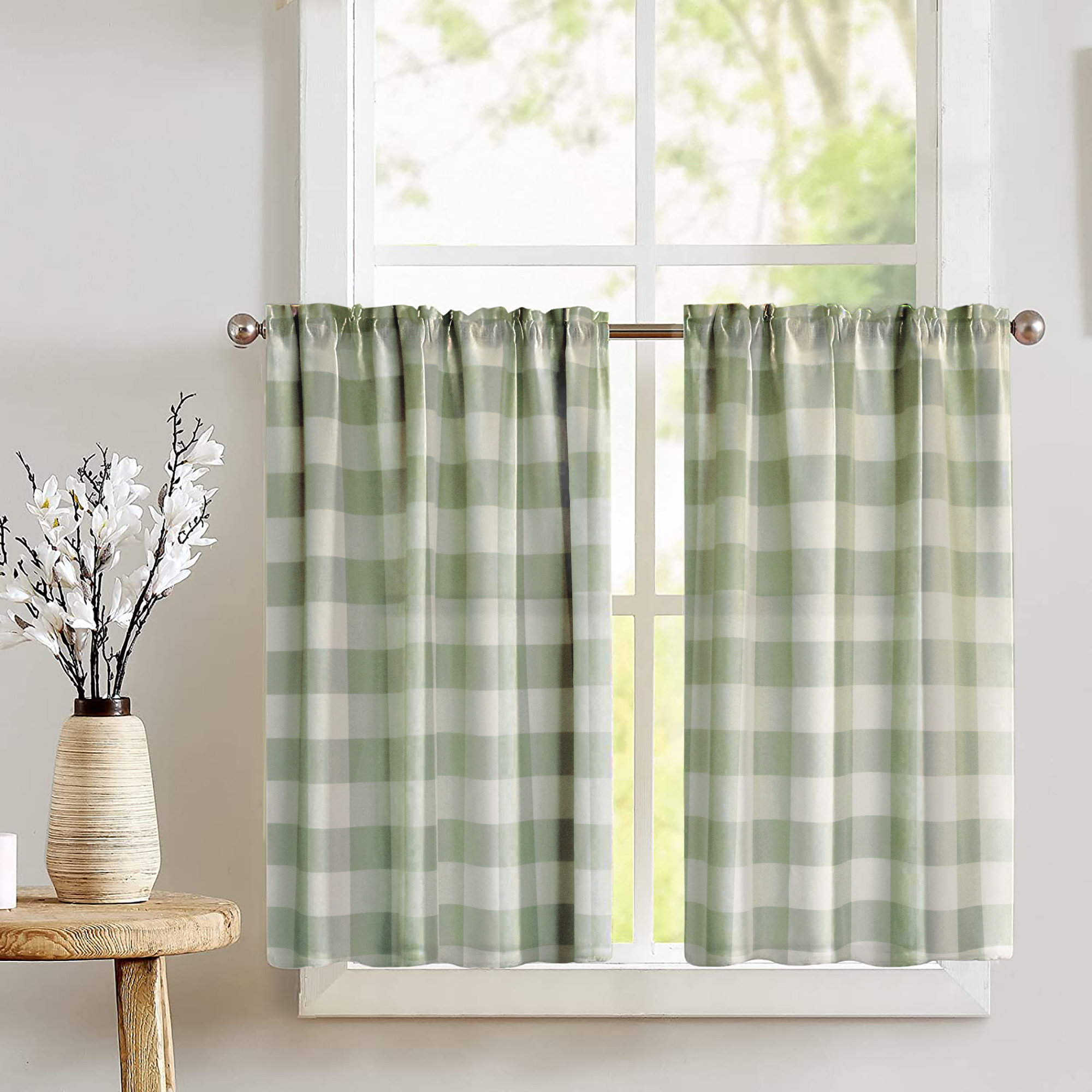 Gracie Oaks Riland Checkered Tailored 27'' Cafe Curtain | Wayfair