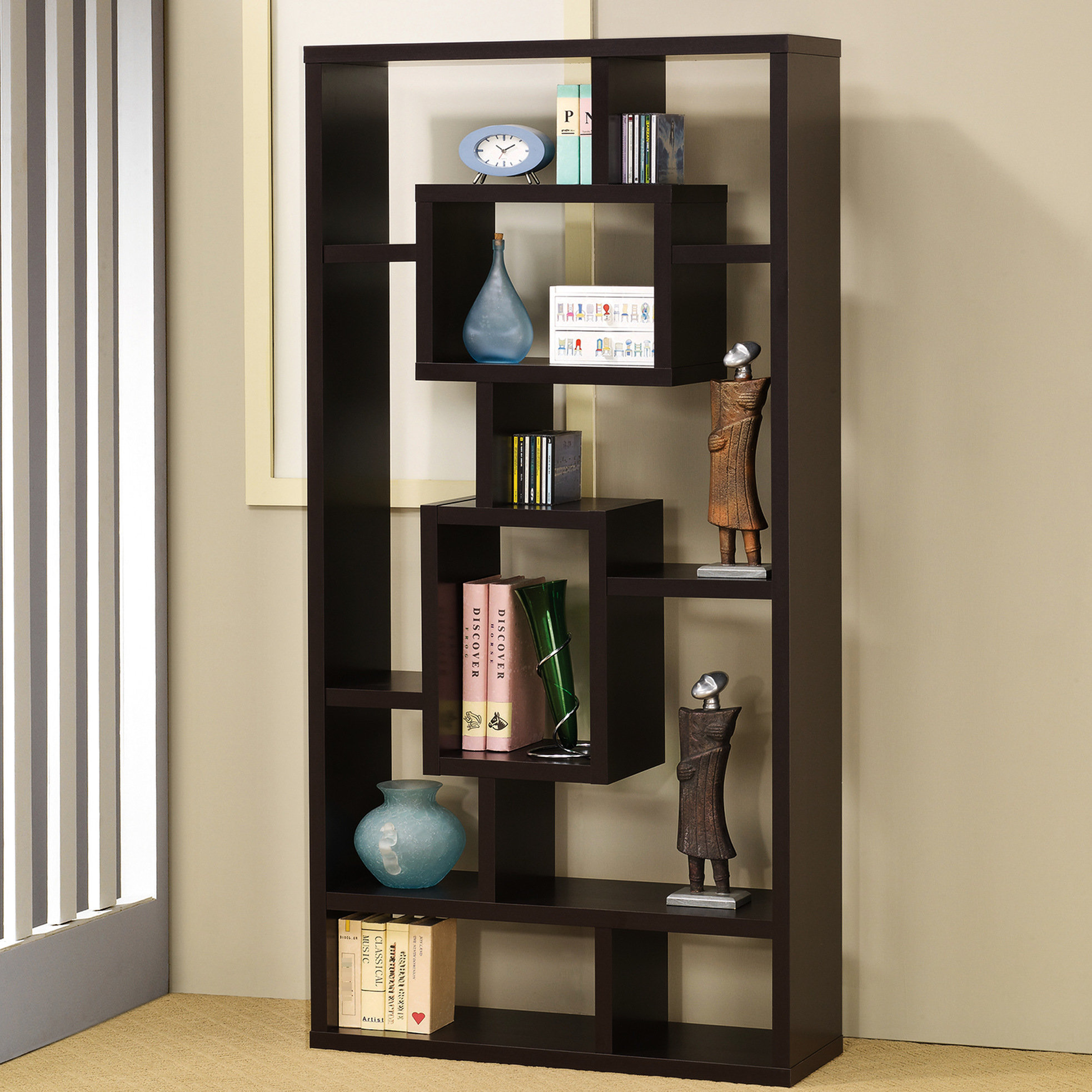 Wovilo Cappuccino, 10-shelf, Bookcase, Geometric Display, Open Back ...