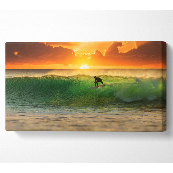 Haus am Meer Surfer Sonnenuntergang Großer Leinwanddruck | Wayfair.de