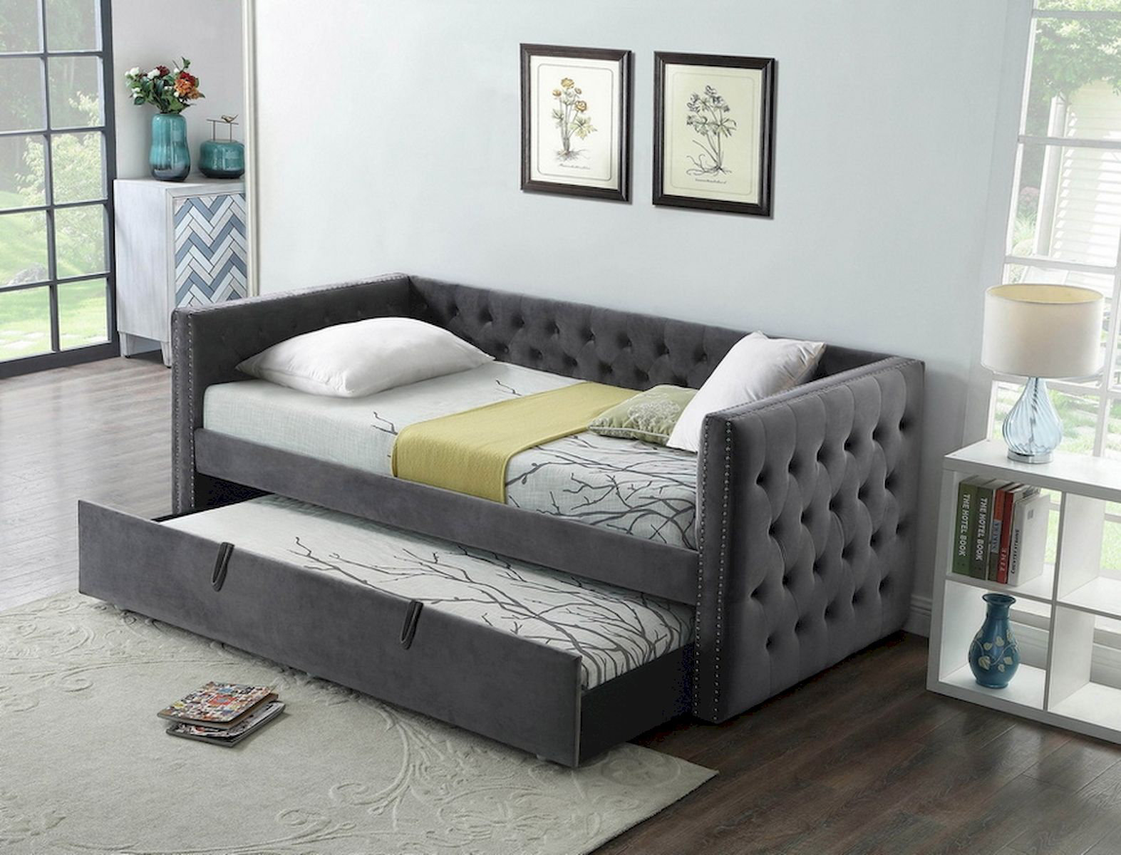 Rosdorf Park Velvet With Pull Out Trundle Bed Frame | Wayfair