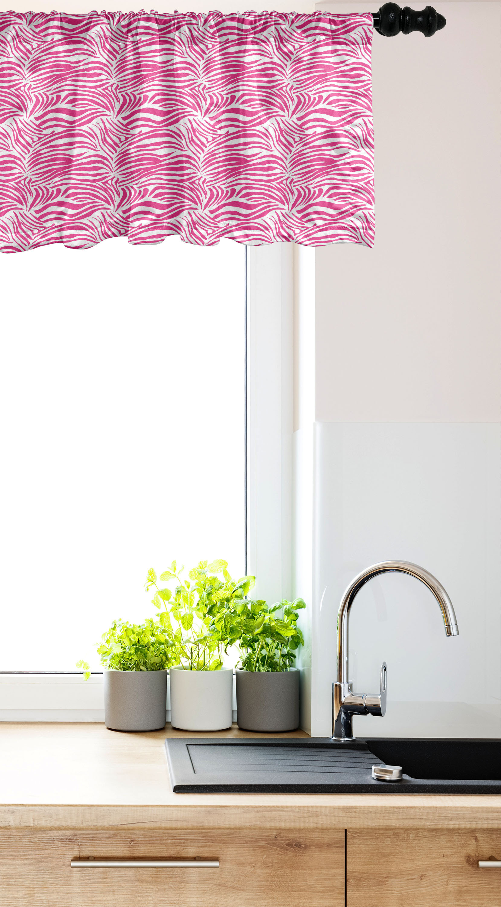 Ambesonne Animal Valance Pack of 2 Savannah Zebra Stripes Print Pink ...