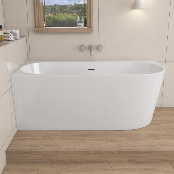 ZEAFIVE 59" X 30" Freestanding Corner Soaking Acrylic Bathtub | Wayfair