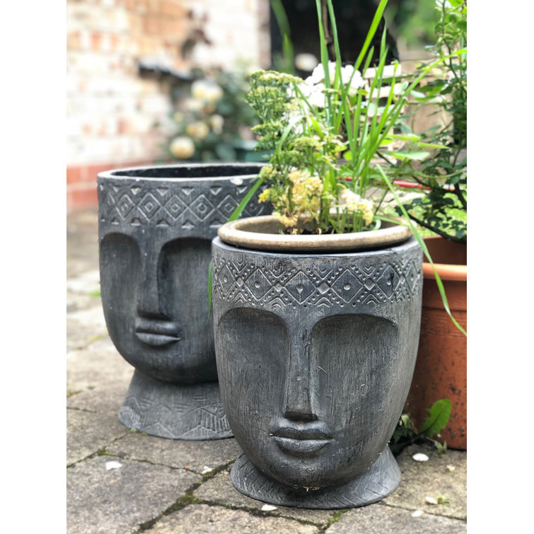 Bloomsbury Market Set of 2 Carved Head Plant Pots | Wayfair.co.uk