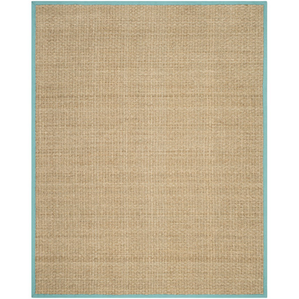 Birch Lane™ Auckland Bamboo Slat/Seagrass Natural/Teal Area Rug ...
