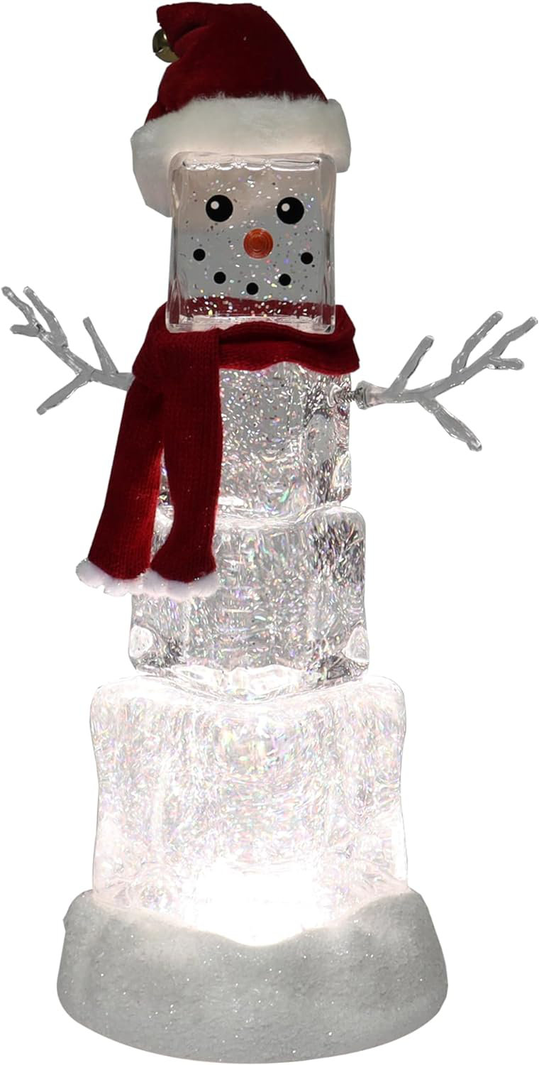 The Holiday Aisle® 13.5“H Acrylic Ice Cube Snowman - LED Lights, Water ...