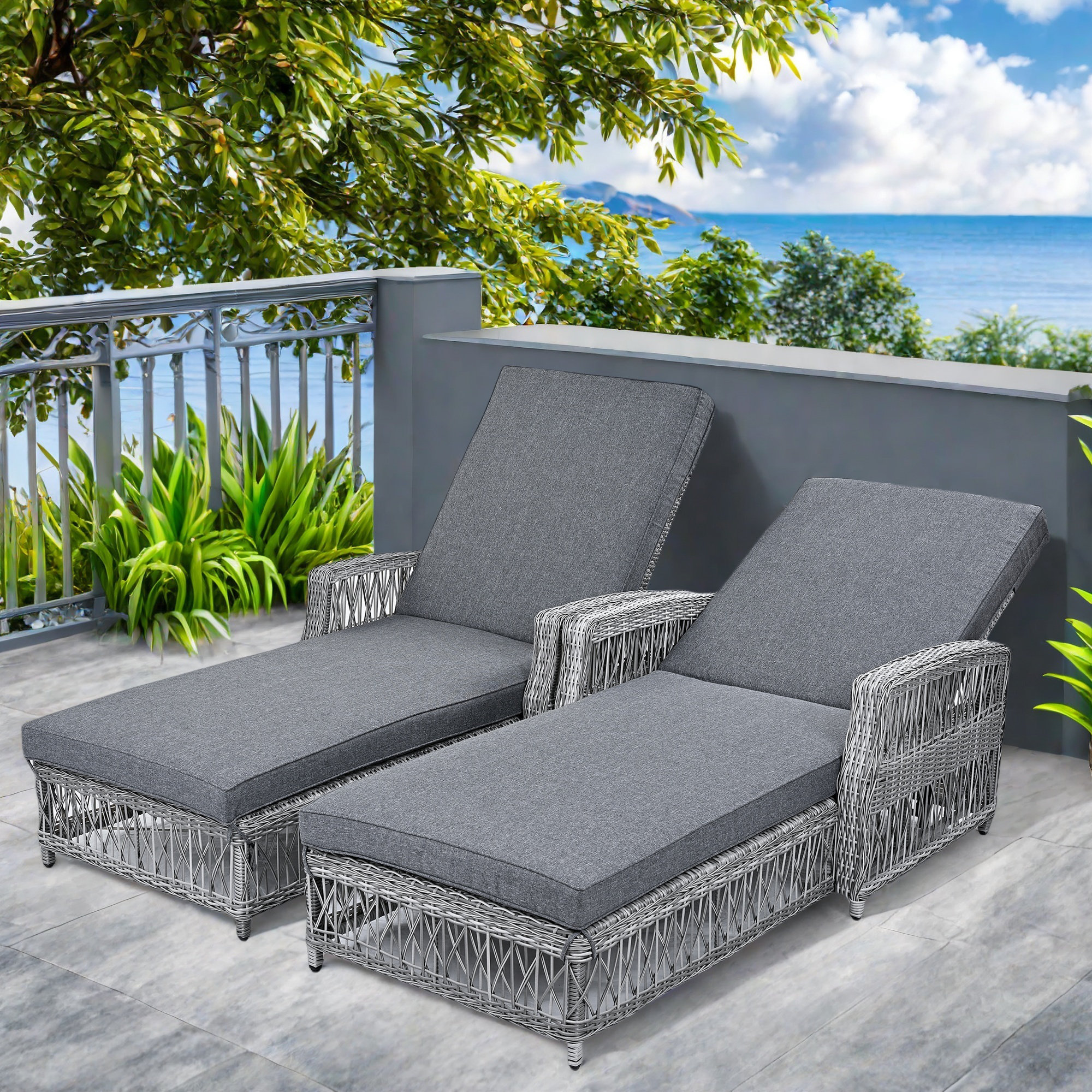 Latitude Run® 2 Pieces Outdoor Long Reclining Chaise With Removable ...