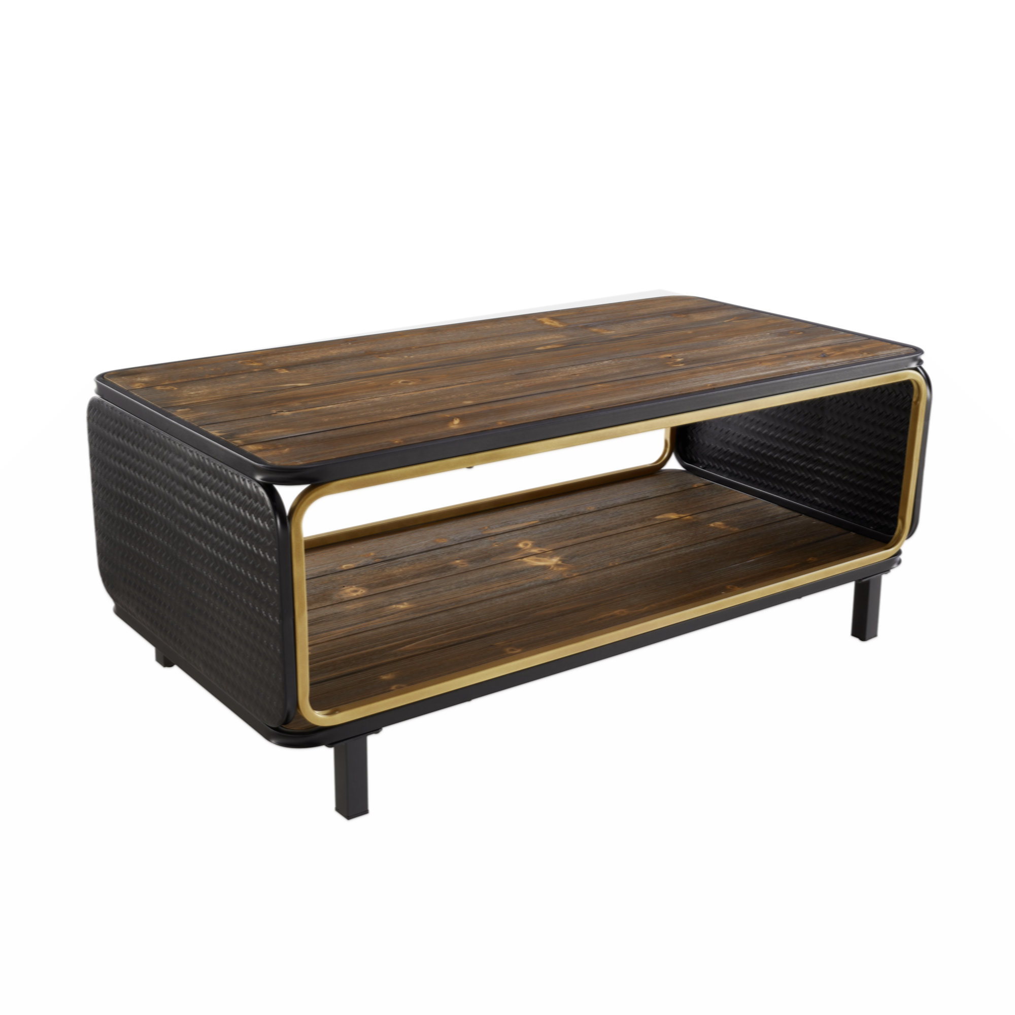 17 Stories Square Coffee Table, Solid Wood Desktop Metal Stand, Coffee ...