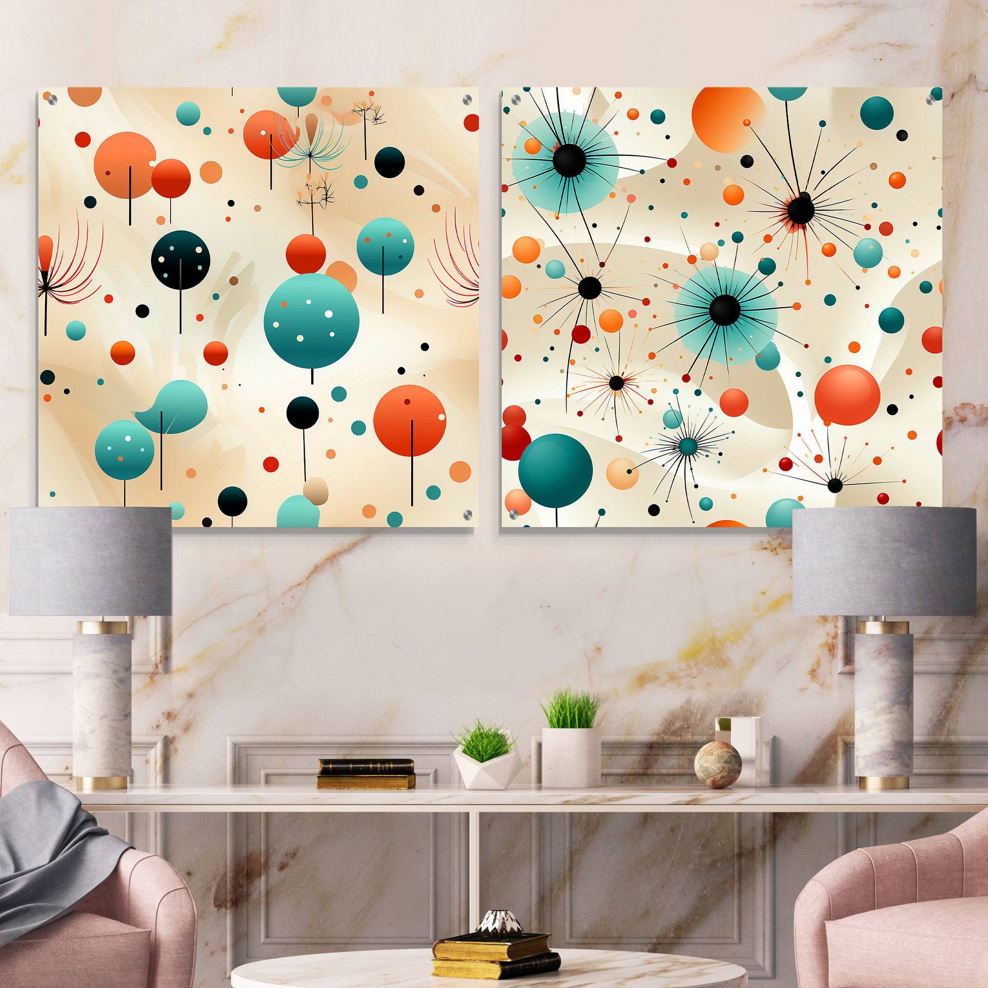 Design Art Blue Funky Polka Dot Floral Delights - Floral Acrylic Wall ...