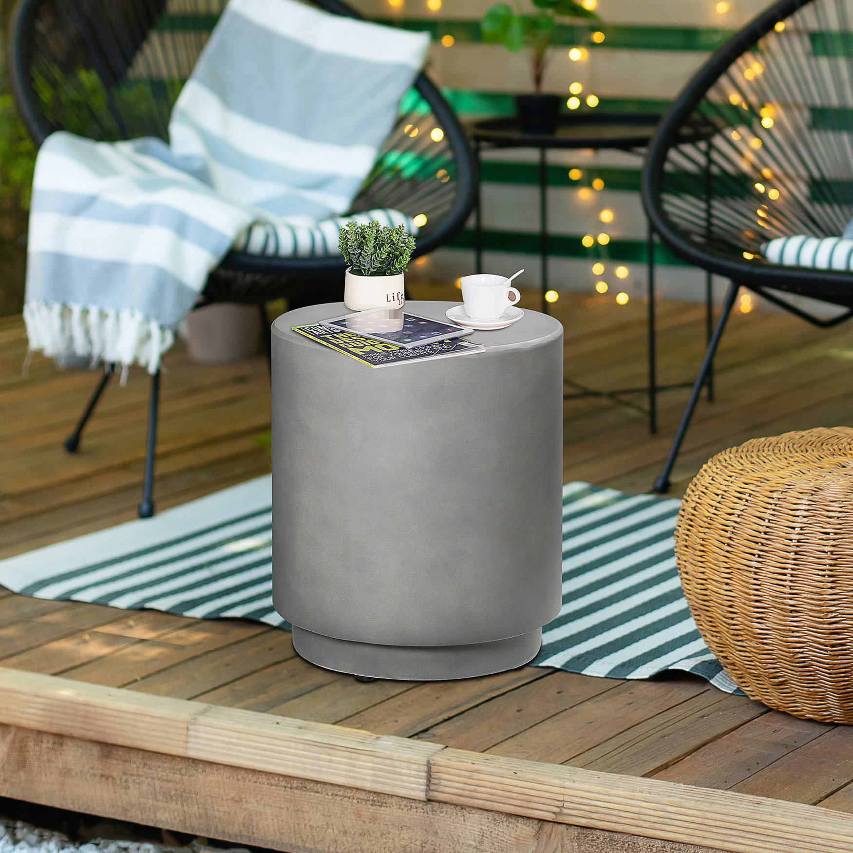 Ivy Bronx Grey Concrete Side Table, And Portable For Indoor & Outdoor ...