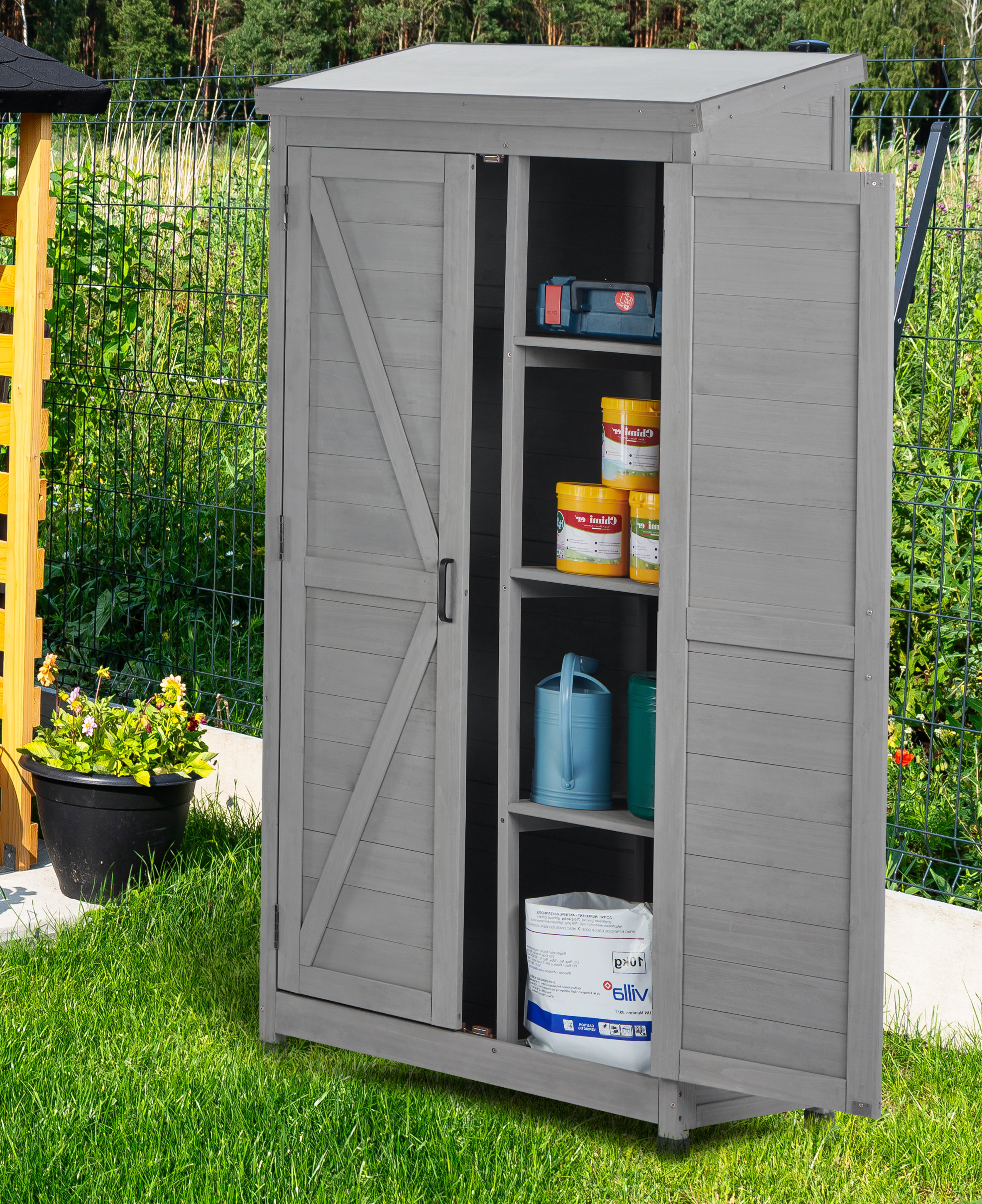 AOOLIVE Outdoor Storage Cabinet and Metal Top,68 Inches Wood Tall Shed ...