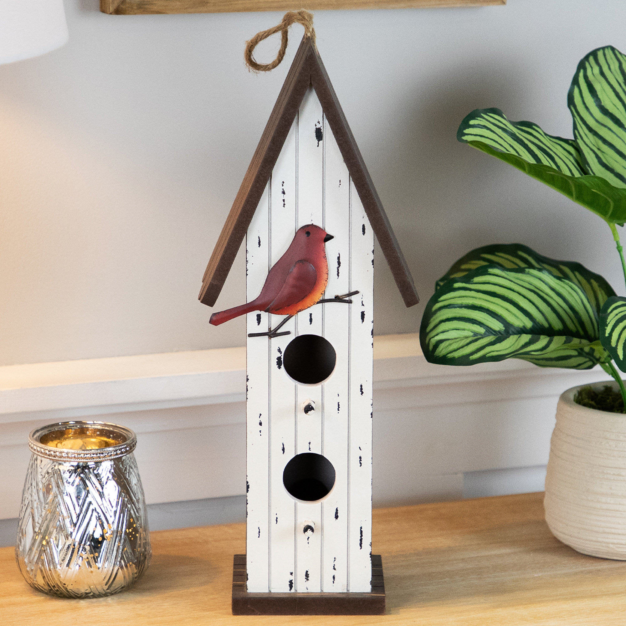 Northlight Seasonal Wooden Birdhouse with Metal Bird Wall Décor | Wayfair
