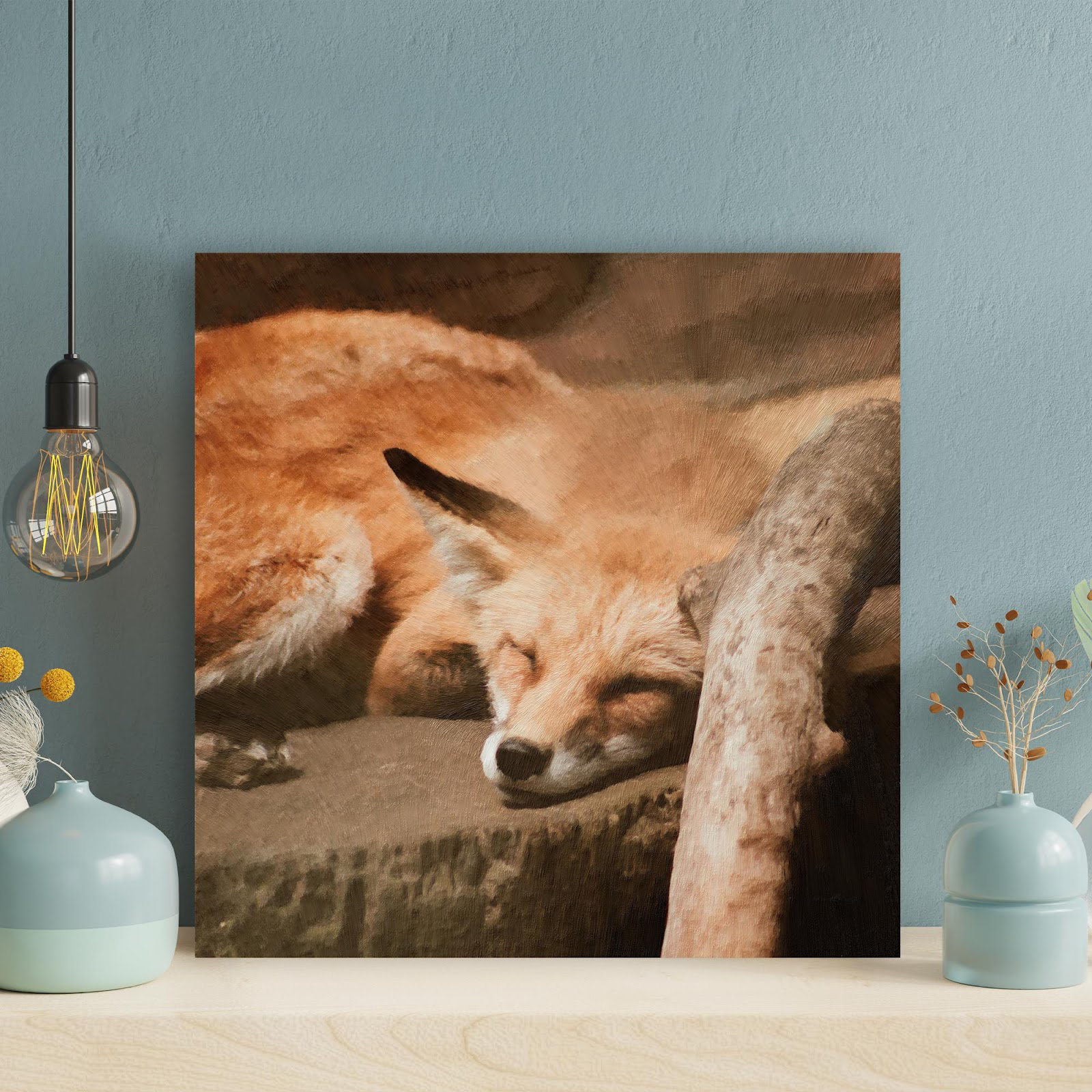 Millwood Pines A Fox Sleeping On Rock - 1 Piece Square Graphic Art ...