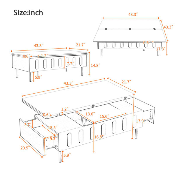 Latitude Run® Lift-Top Coffee Table with 2 Drawers, Modern Space Saving ...