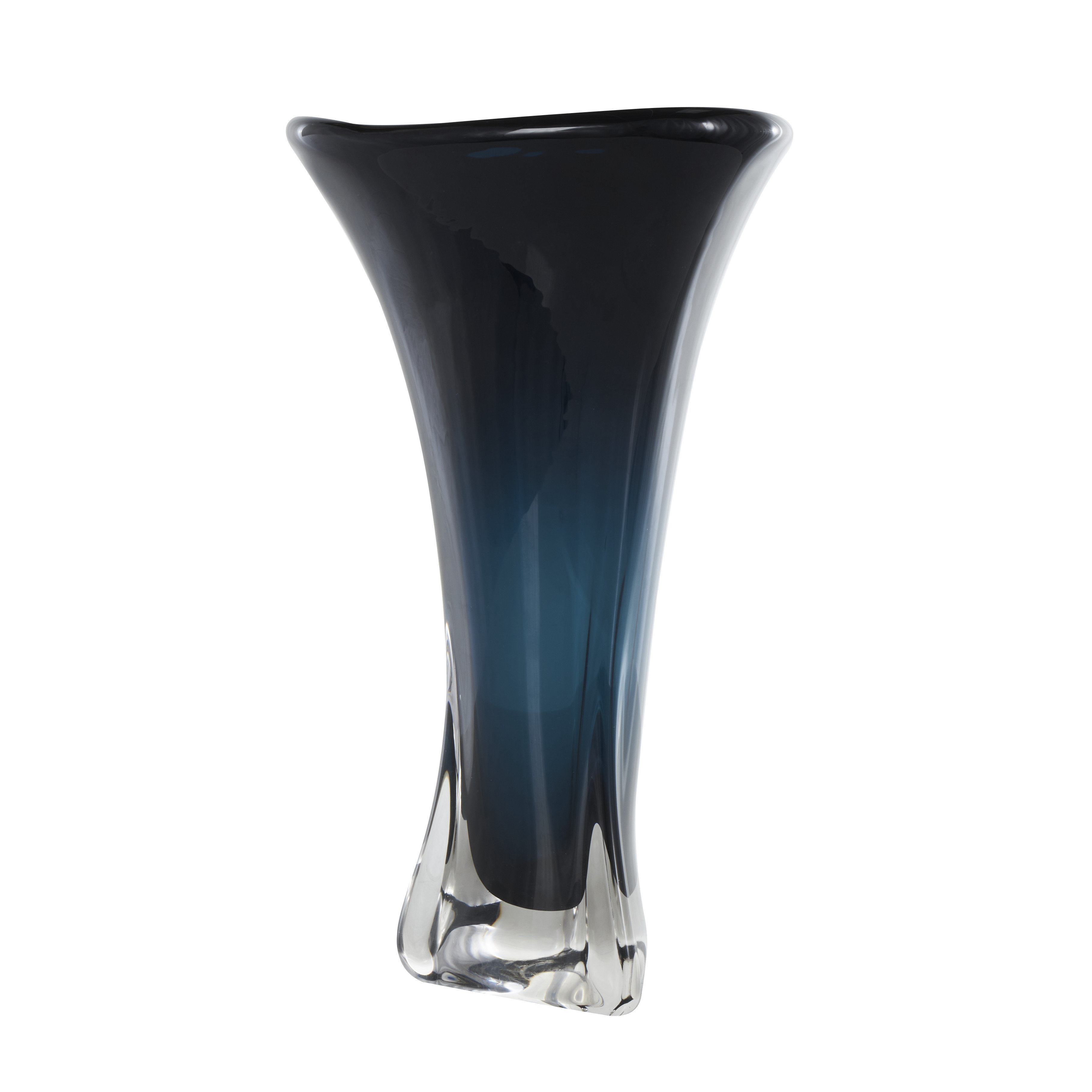 Ivy Bronx Laguana Glass Ombre Tulip Abstract Decorative Dark Blue Vase ...