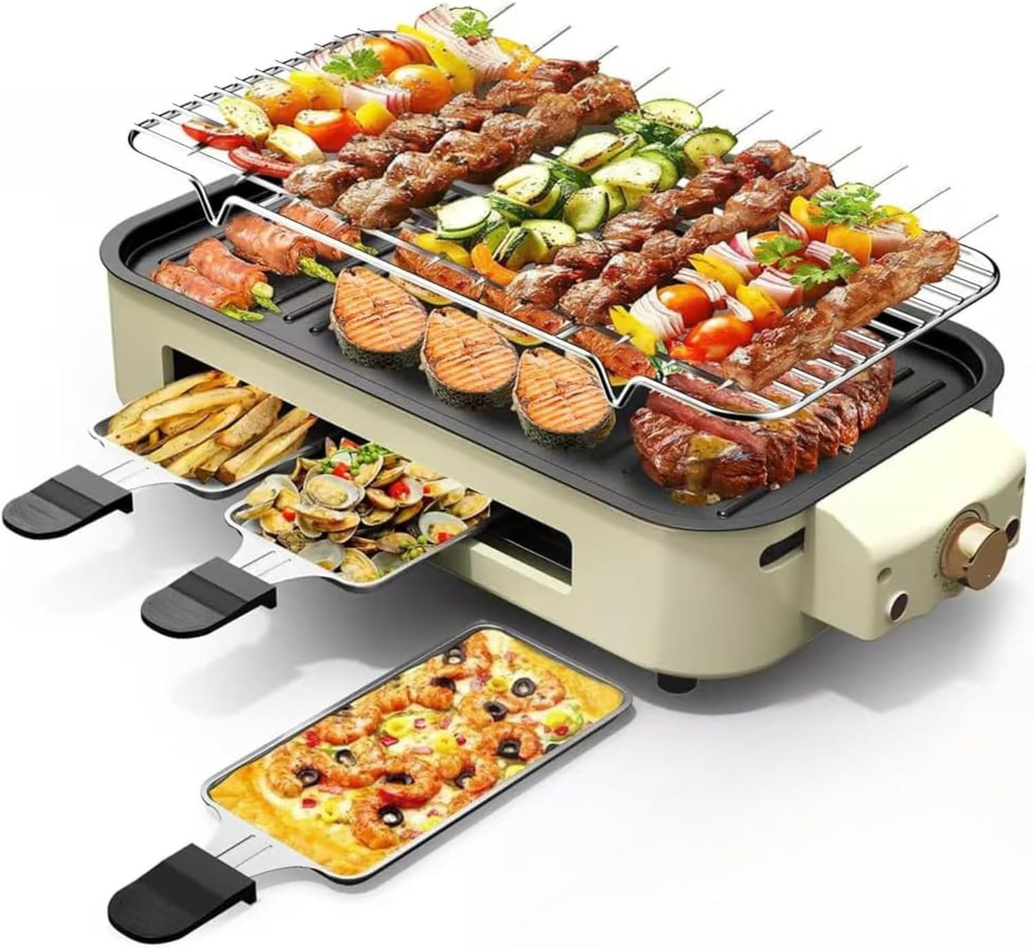 OVENTE 2-in-1 Electric Indoor Grill, 1500W Smokeless Korean BBQ Griddle ...