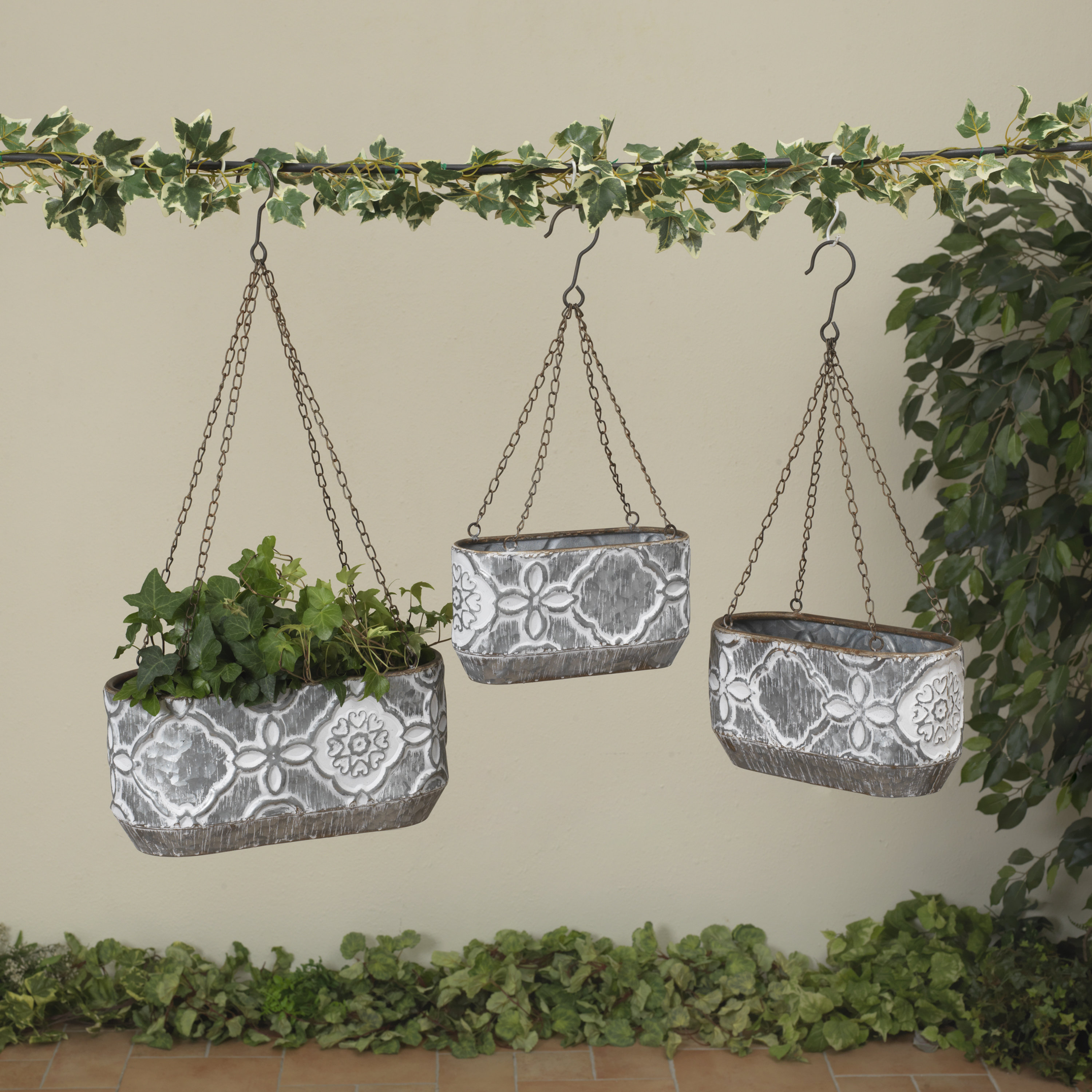 Rosalind Wheeler Hanging Galvanized Nesting Metal Hang Planters Set Of ...