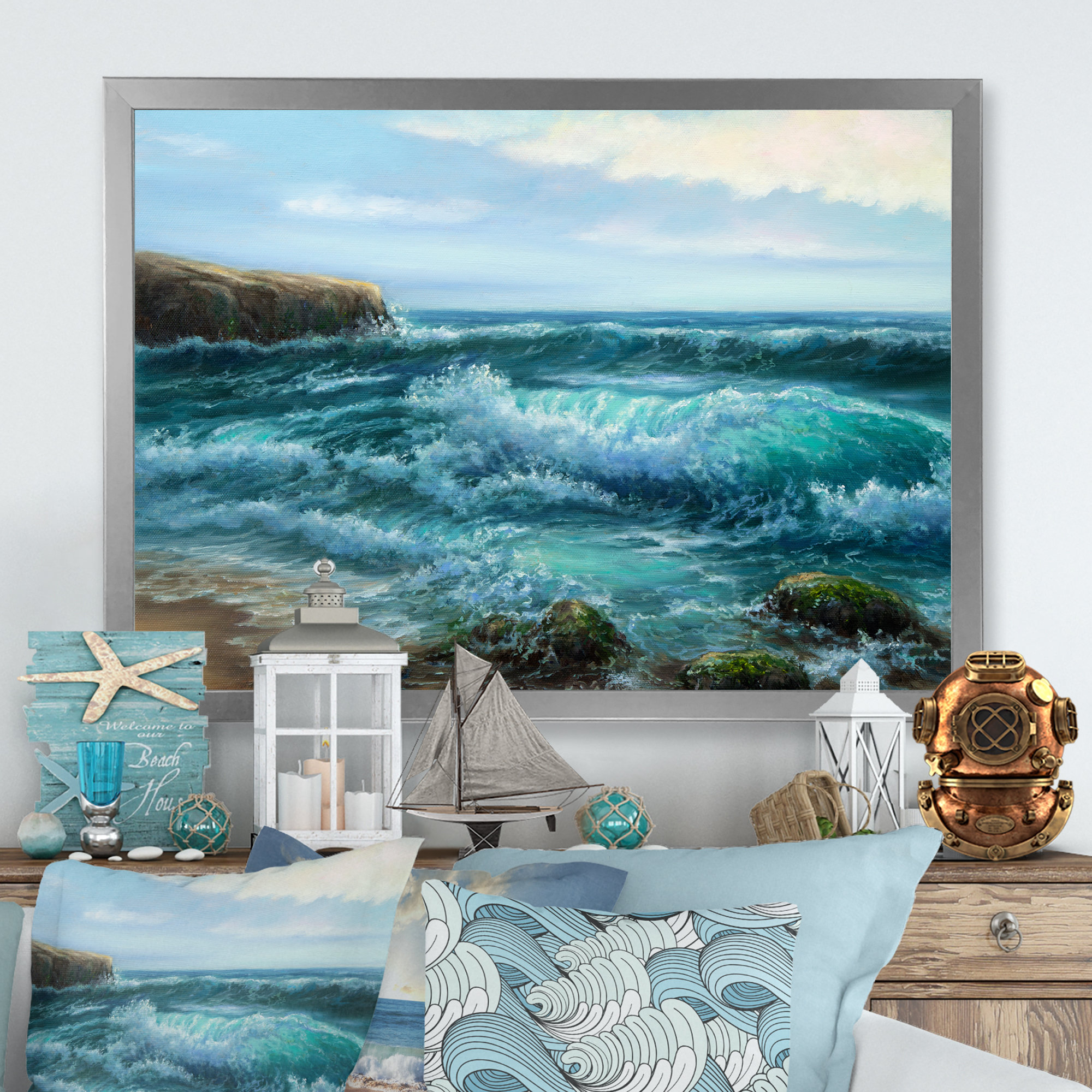 Highland Dunes Wild Blue Ocean Waves XIII - Picture Frame Print on ...