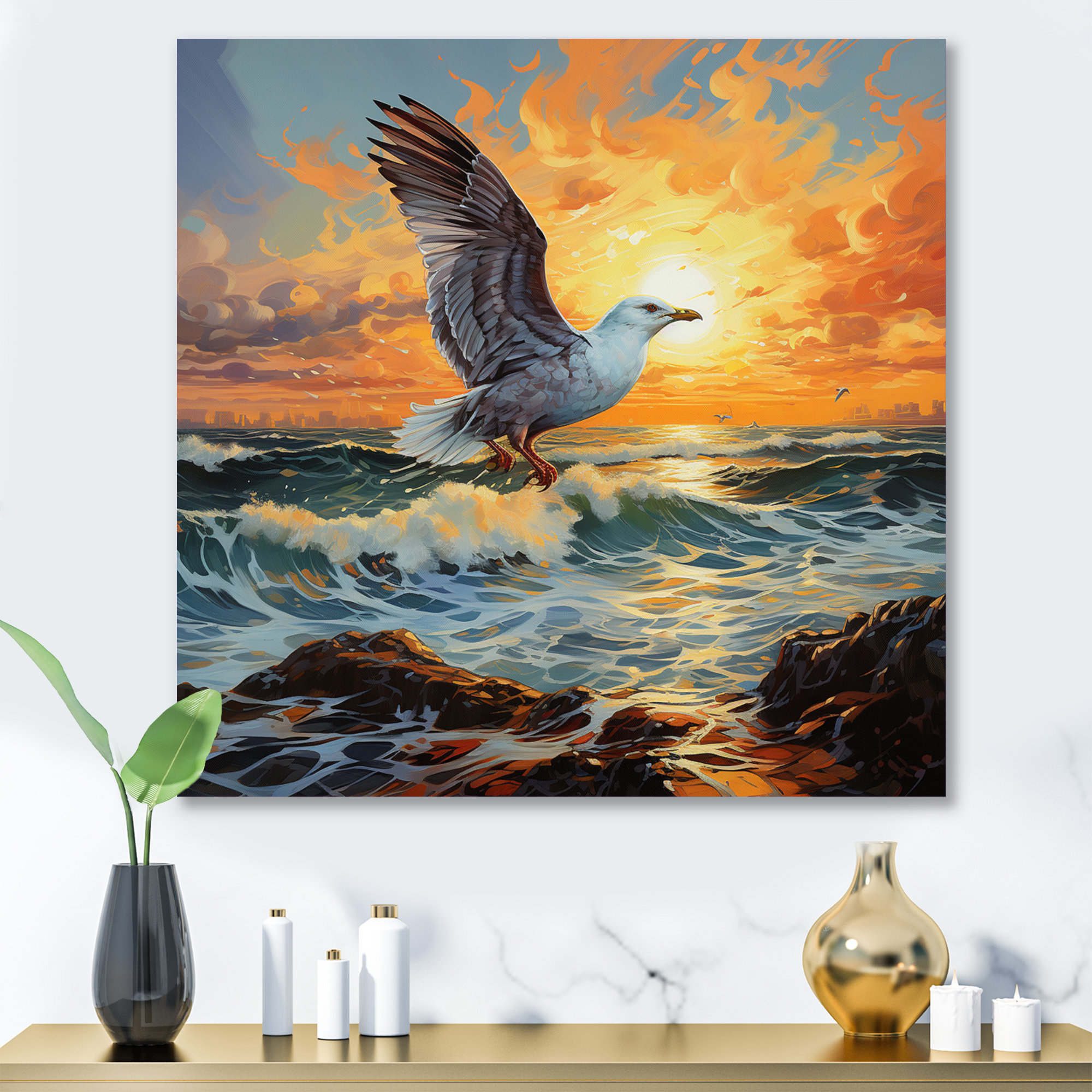 Highland Dunes Seagull Majestic Soar Pointillism I - Animals Metal Art ...
