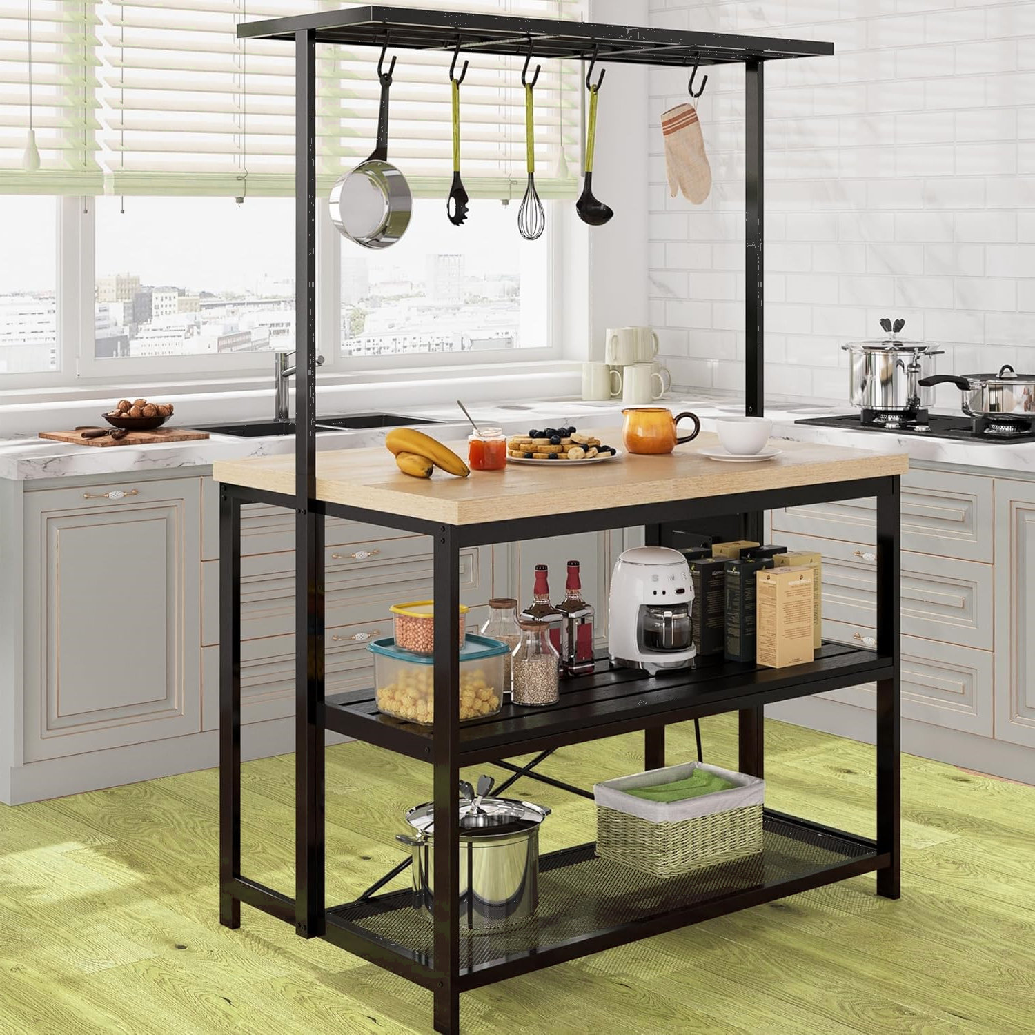 17 Stories Kitchen Island With Power Outlet 3 Tier Microwave Stand Oven ...