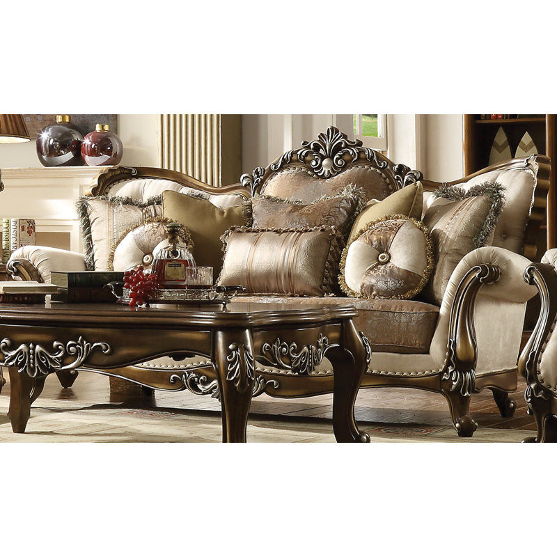Lark Manor™ Latisha Rolled Arm Sofa in Tan and Antique Oak | Wayfair