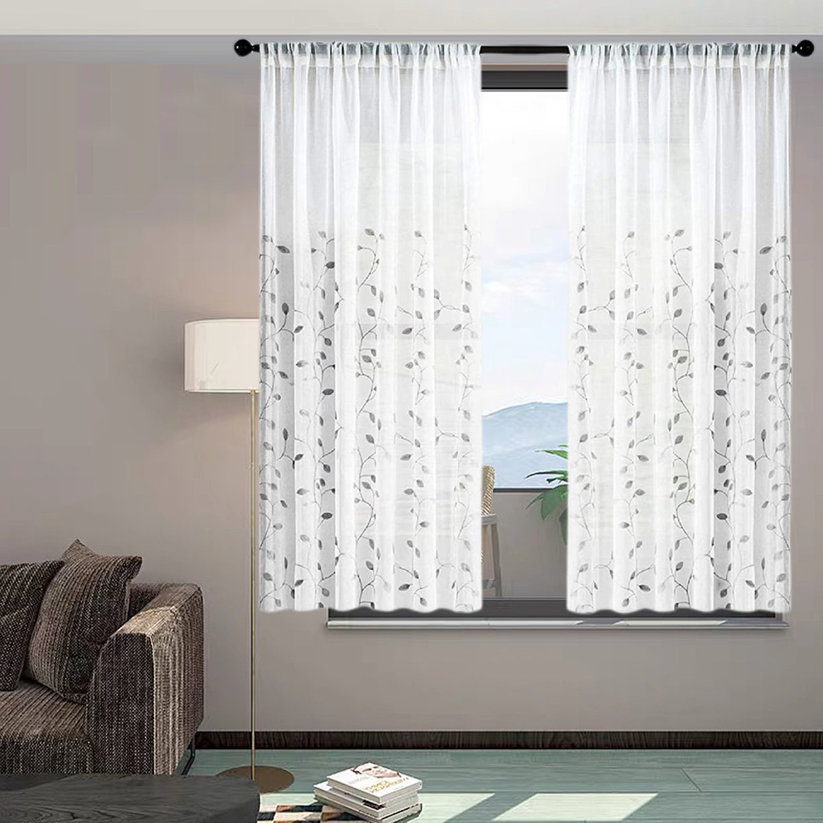 Winston Porter Faith-Holly Floral Semi-Sheer Rod Pocket Curtain Panels ...