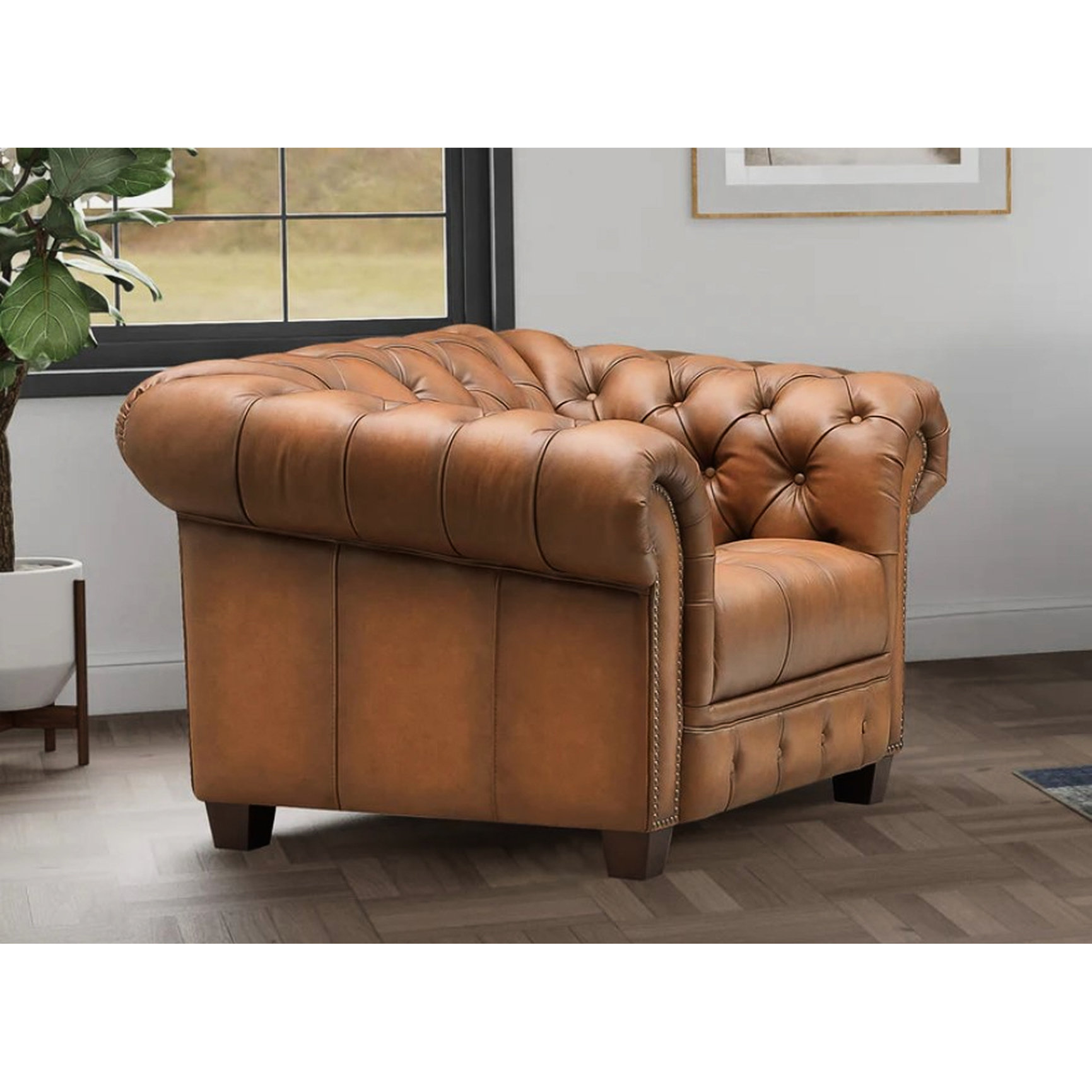 Red Barrel Studio® Leather Chair - Non-removable Back Cushions For ...