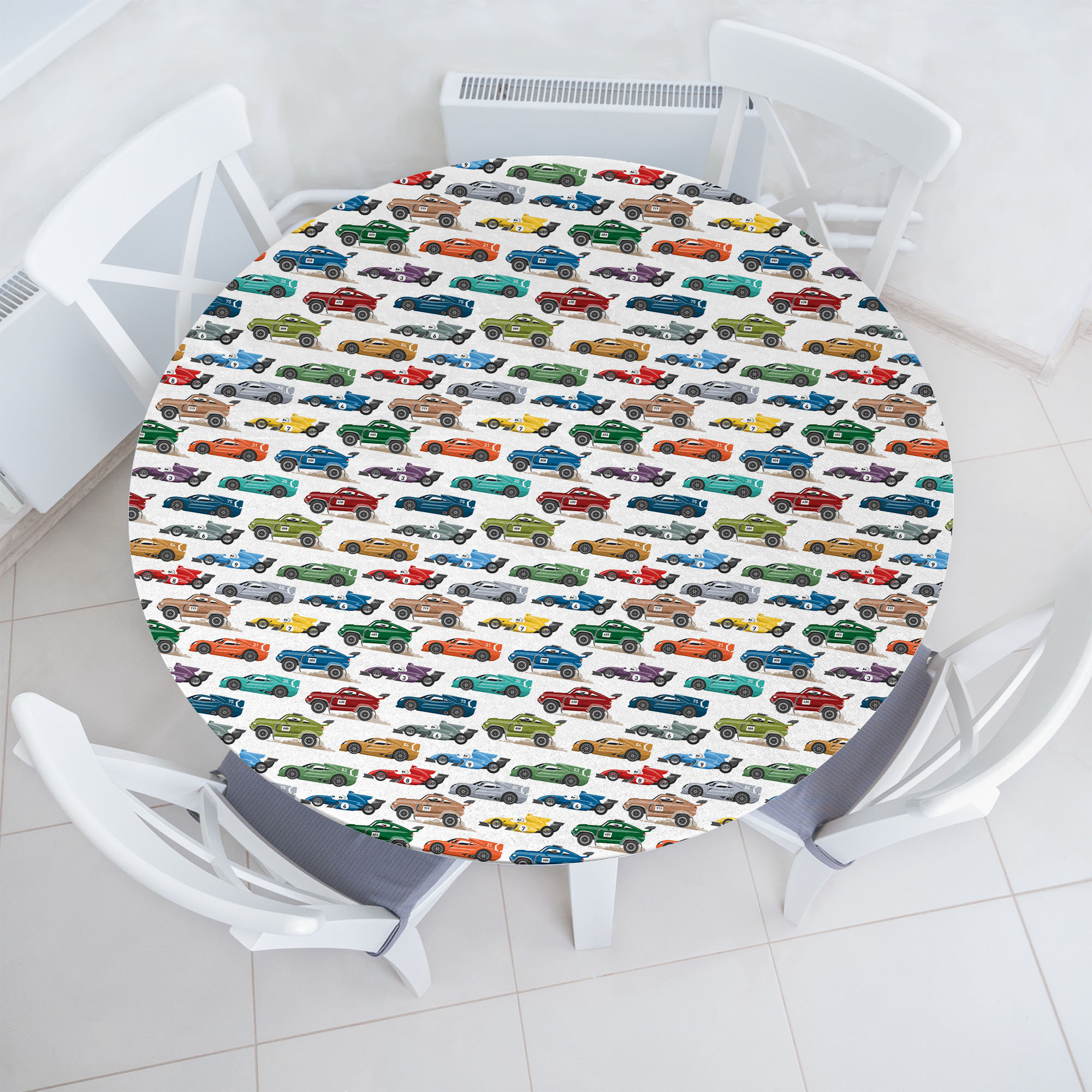 Bungalow Rose Race Car Fitted Round Tablecloth Multicolor | Wayfair