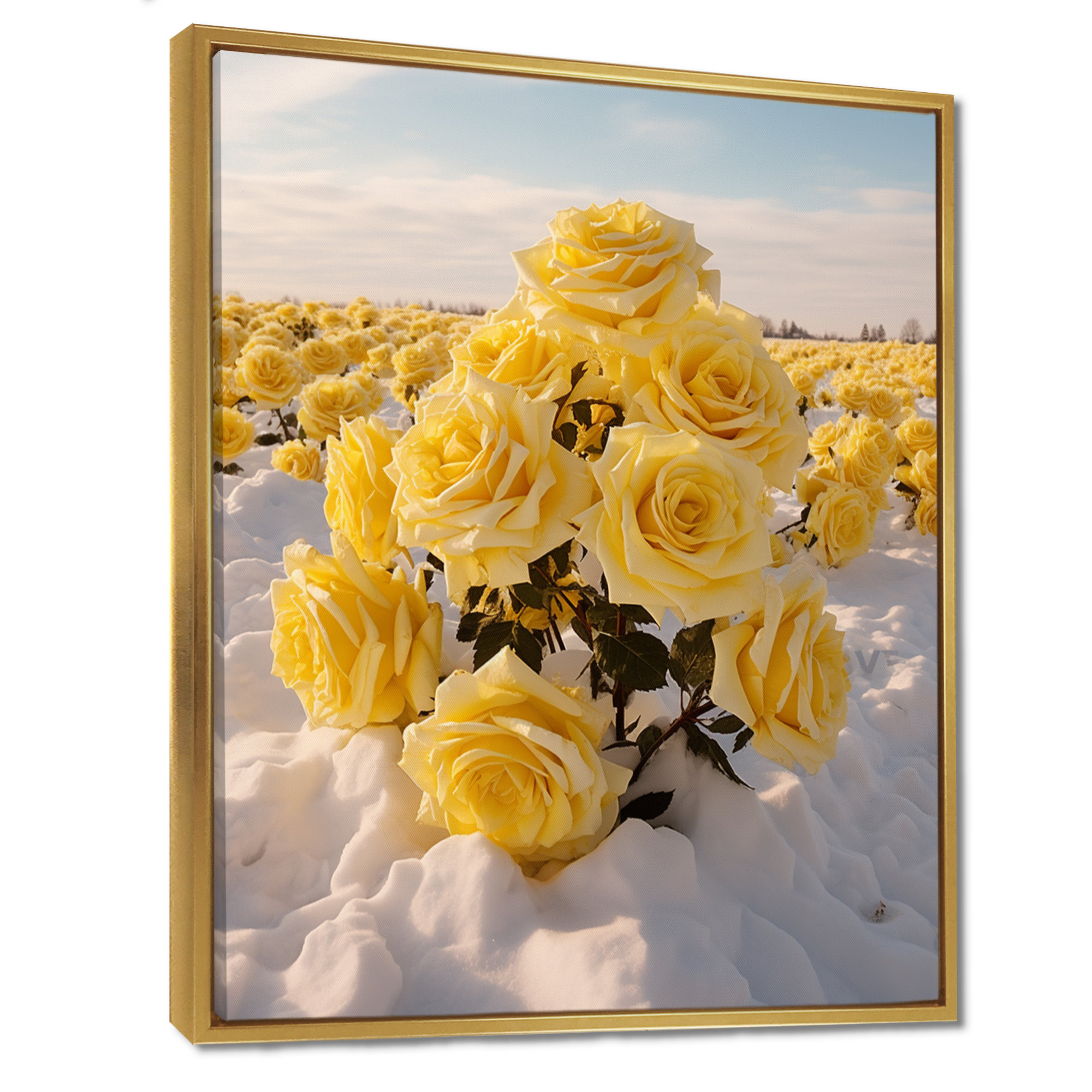 Latitude Run® Yellow Rose Winter Snow Field - Roses Wall Art Print ...