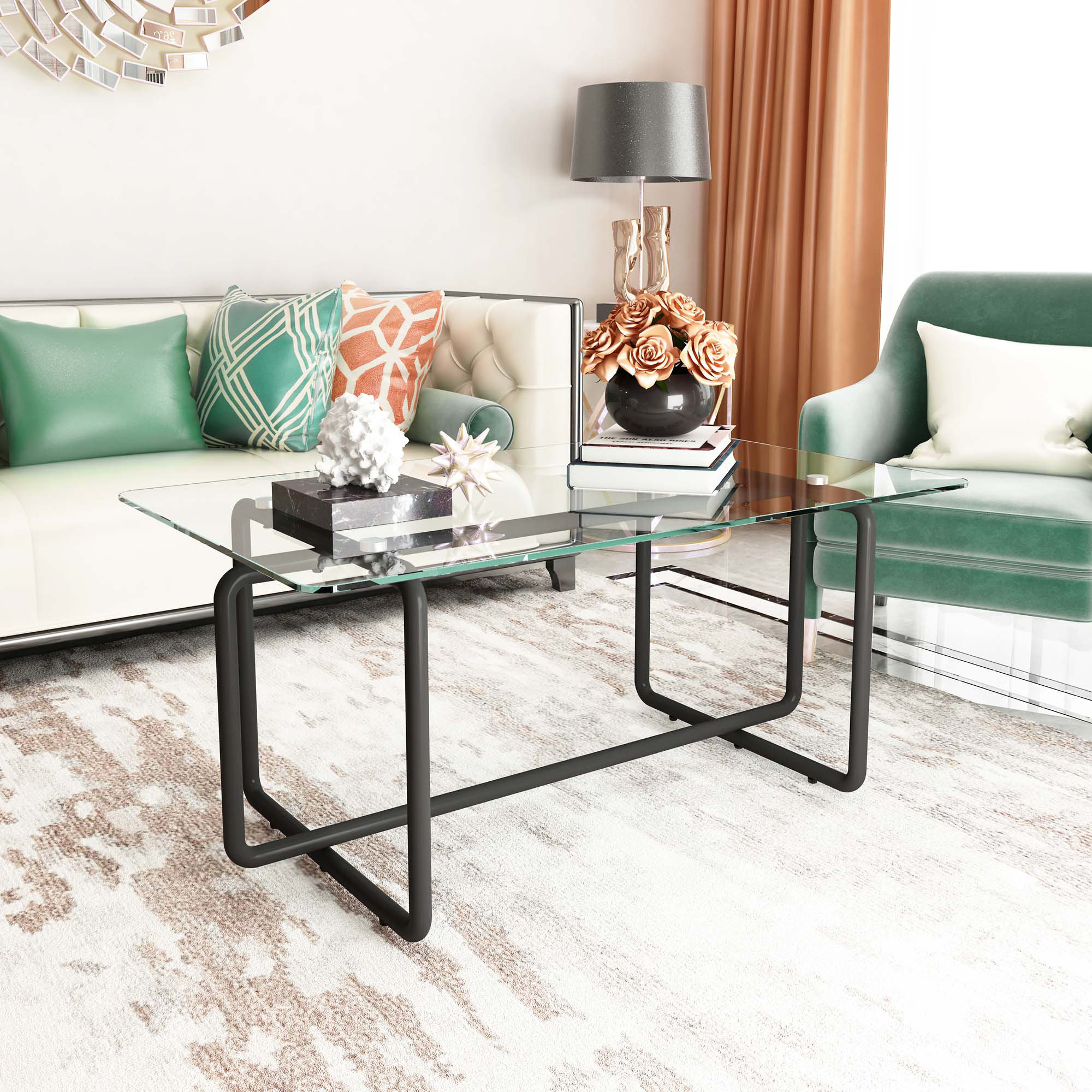 Ivy Bronx Modern Tempered Glass Tea Table Coffee Table, Table For ...