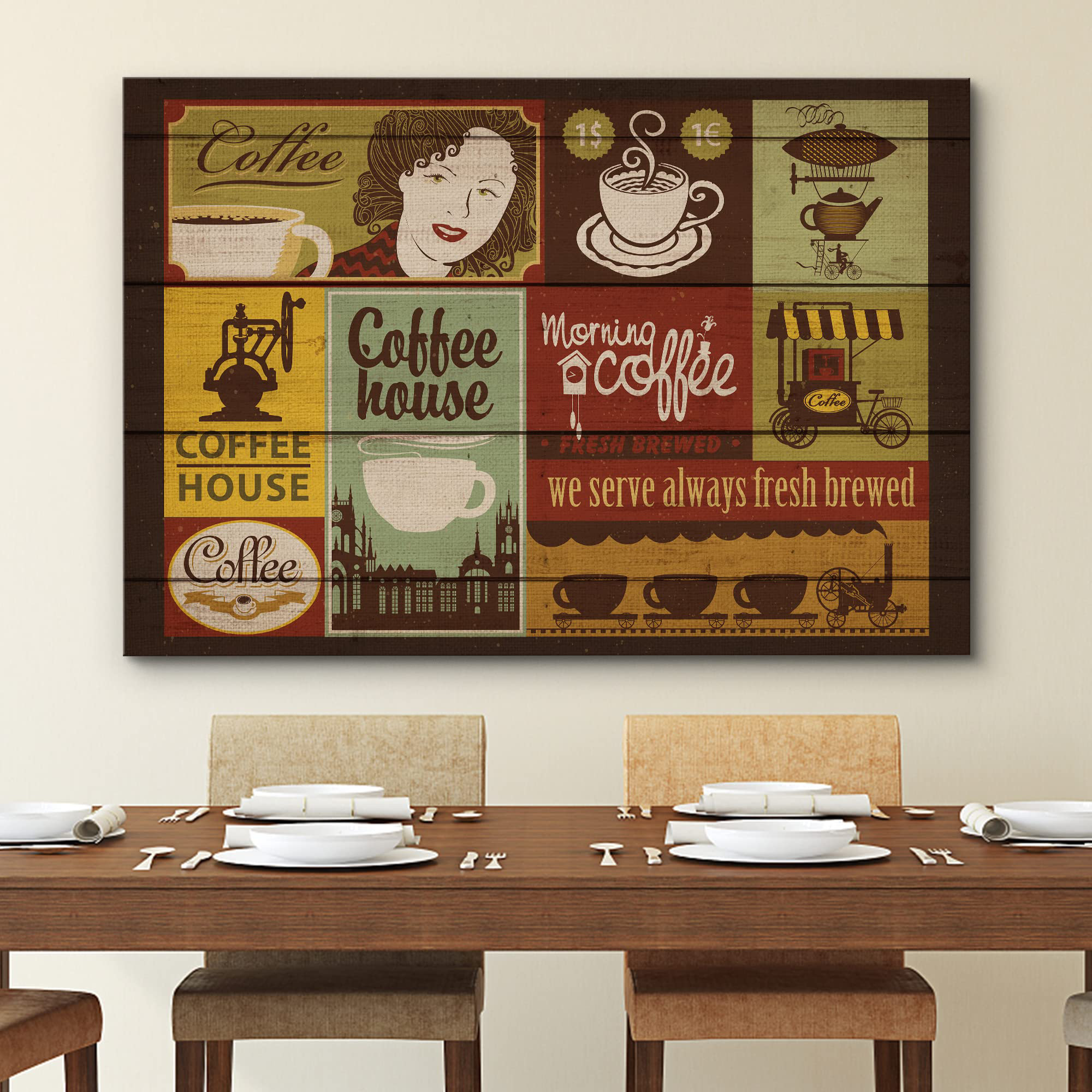 IDEA4WALL Wood Effect Panel Coffee House Coffee Mug Food & Cooking ...