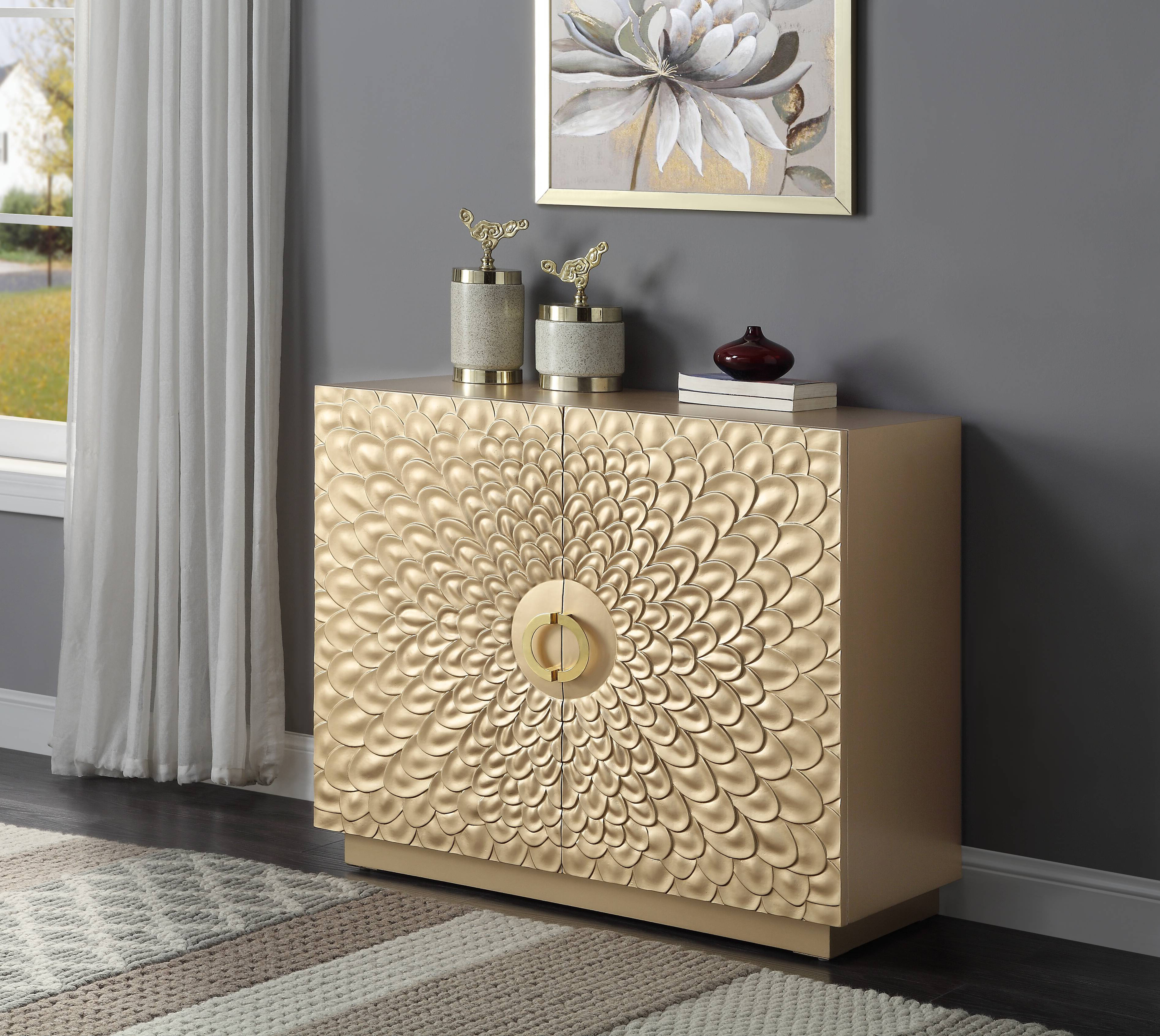 Bungalow Rose Ledion 2 - Door Accent Cabinet in Gold | Wayfair
