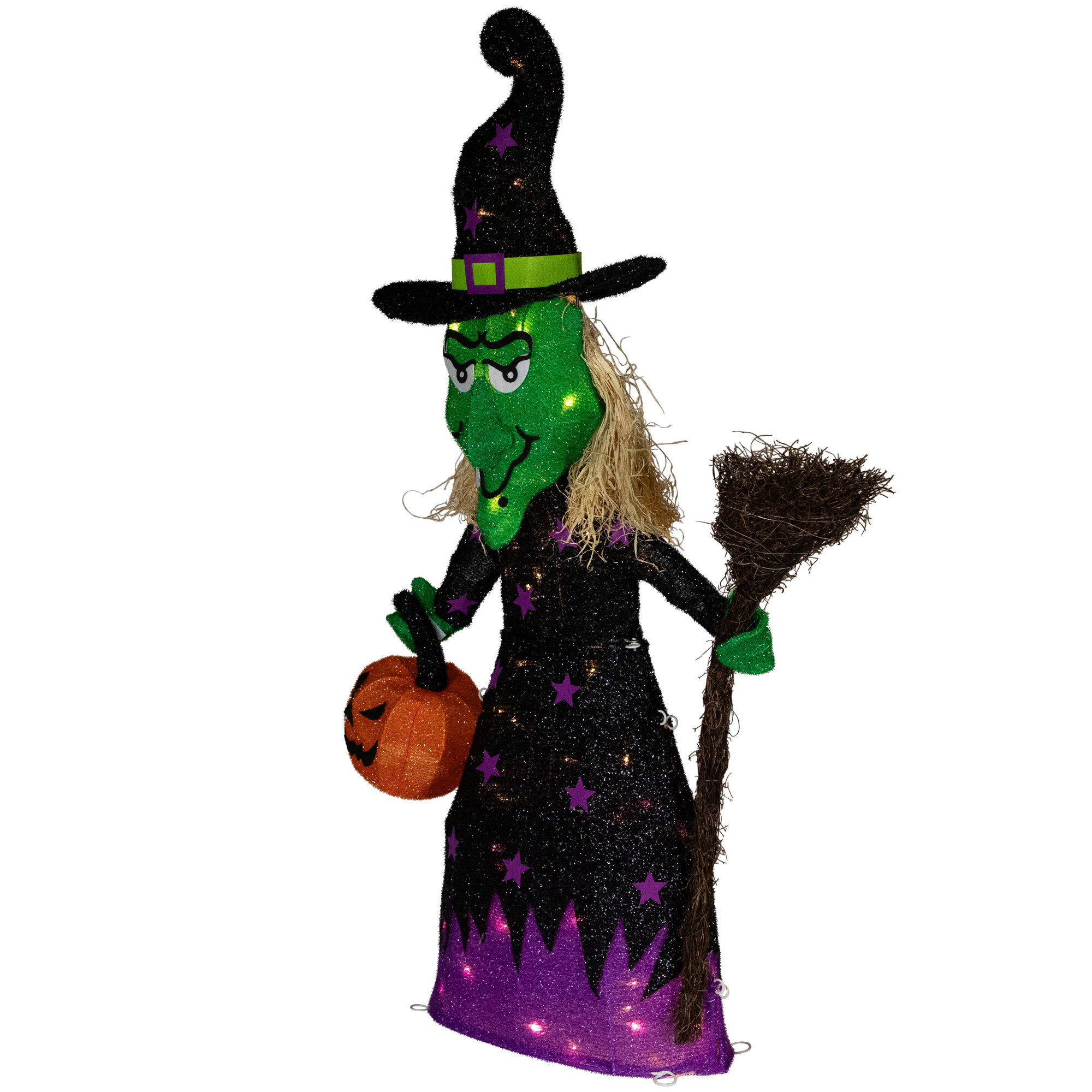 Northlight Seasonal 39" LED Lighted Witch With Broom Outdoor Halloween ...