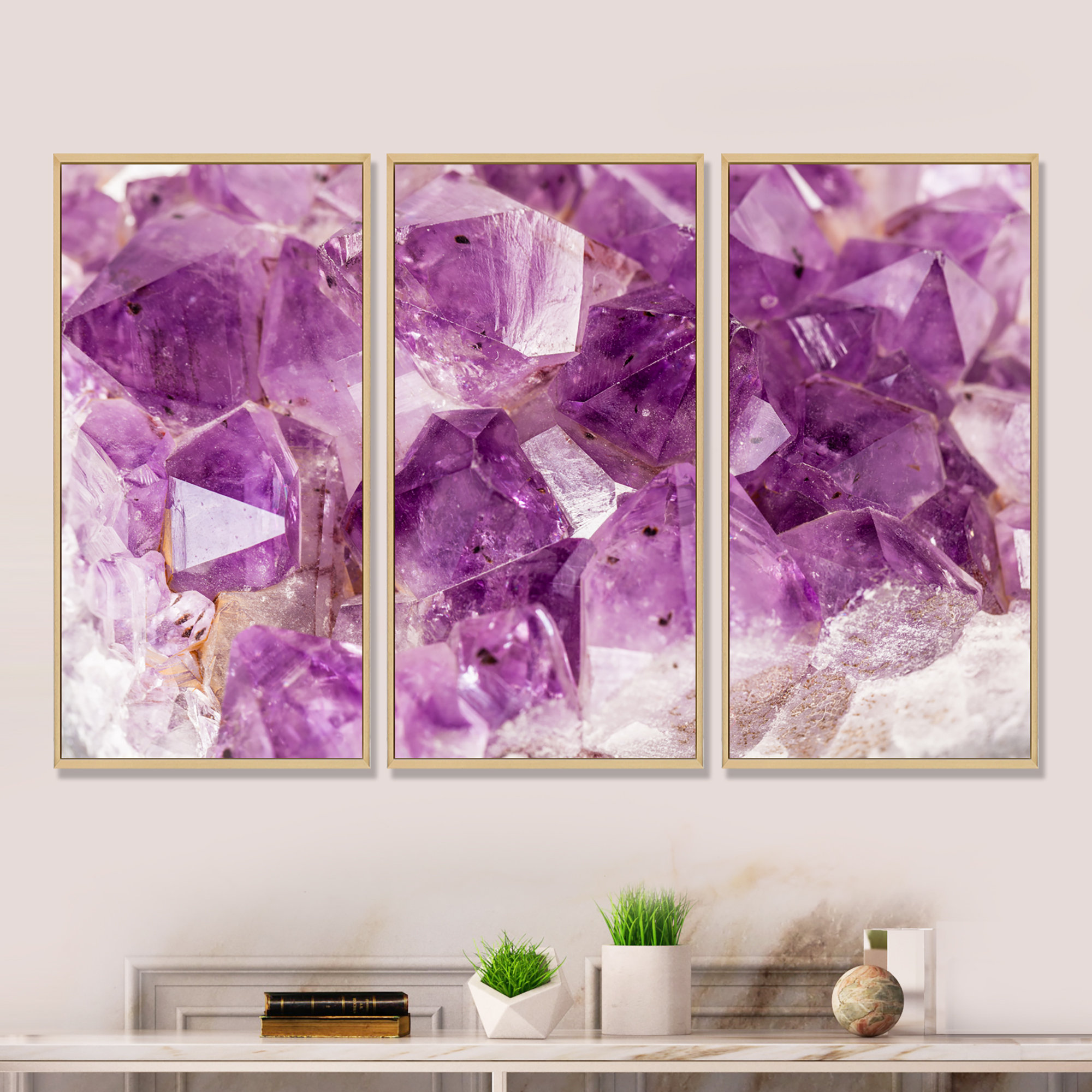 Mercer41 Purple Amethyst Macro - 3 Piece Floater Frame Print on Canvas ...
